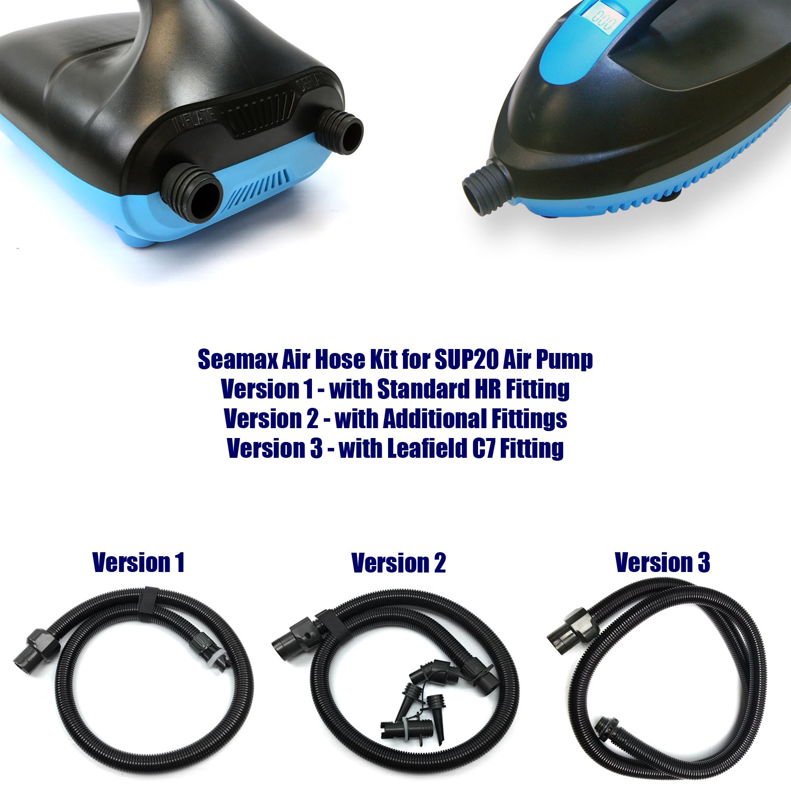 Nylon Air Hose Kit for Seamax 20PSI SUP Electric Air Pump (Version 2: SUP Hose with Multiple Adapters)