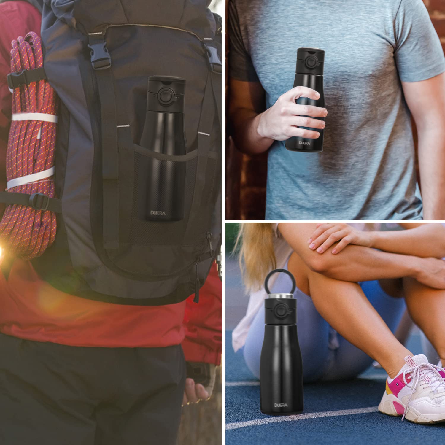 Water Bottle 16 oz Stainless Steel Water Bottle Keep Cold and Hot, BPA Free Insulated Water Bottle with Lock Lid, Black