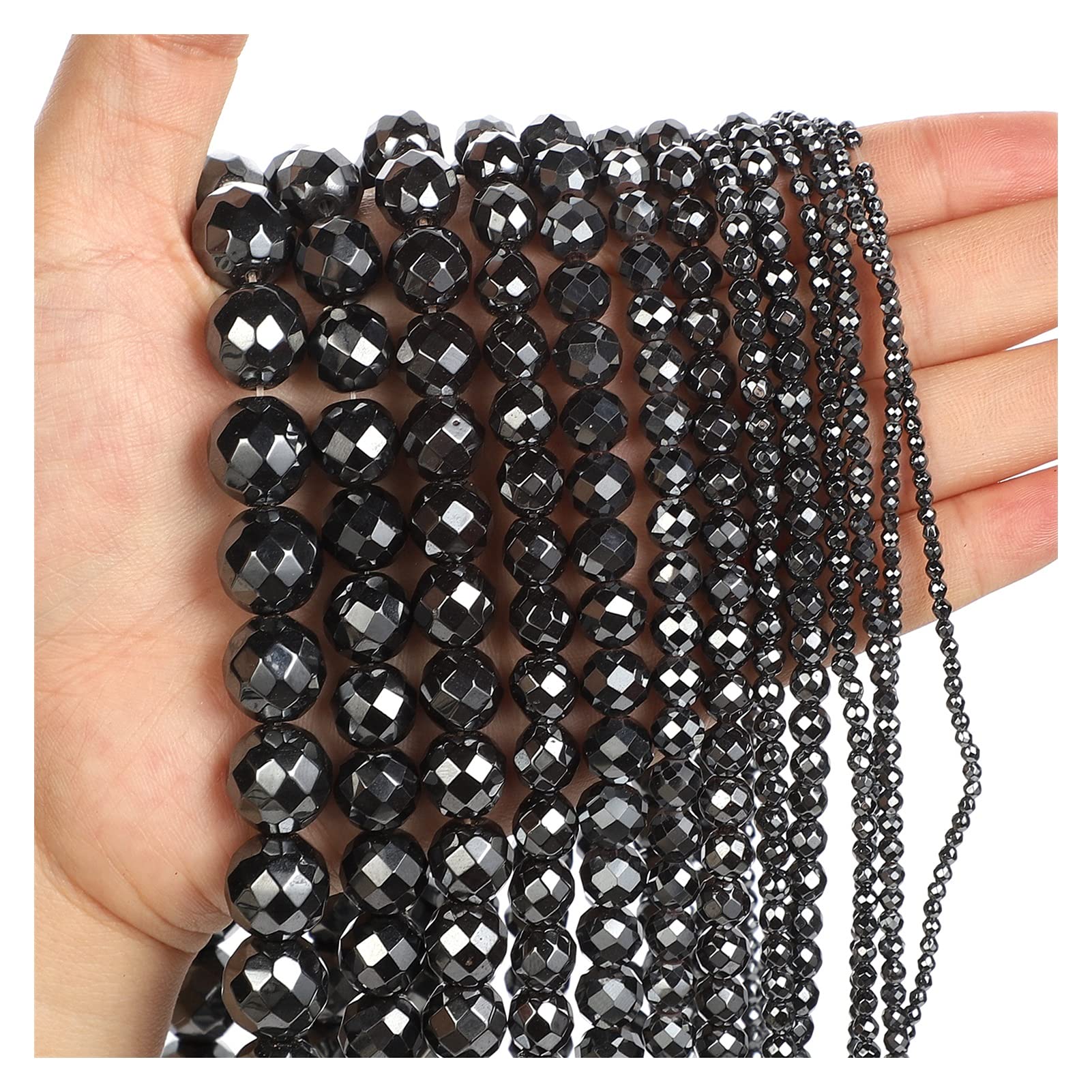 NHBT YU Natural Stone Beads Cut Angle Black Hematite Round Loose Beads for Jewelry Making Needlework Bracelet DIY 2-12 MM T87 (Color : H8466, Item Diameter : 4mm About 100 pcs)