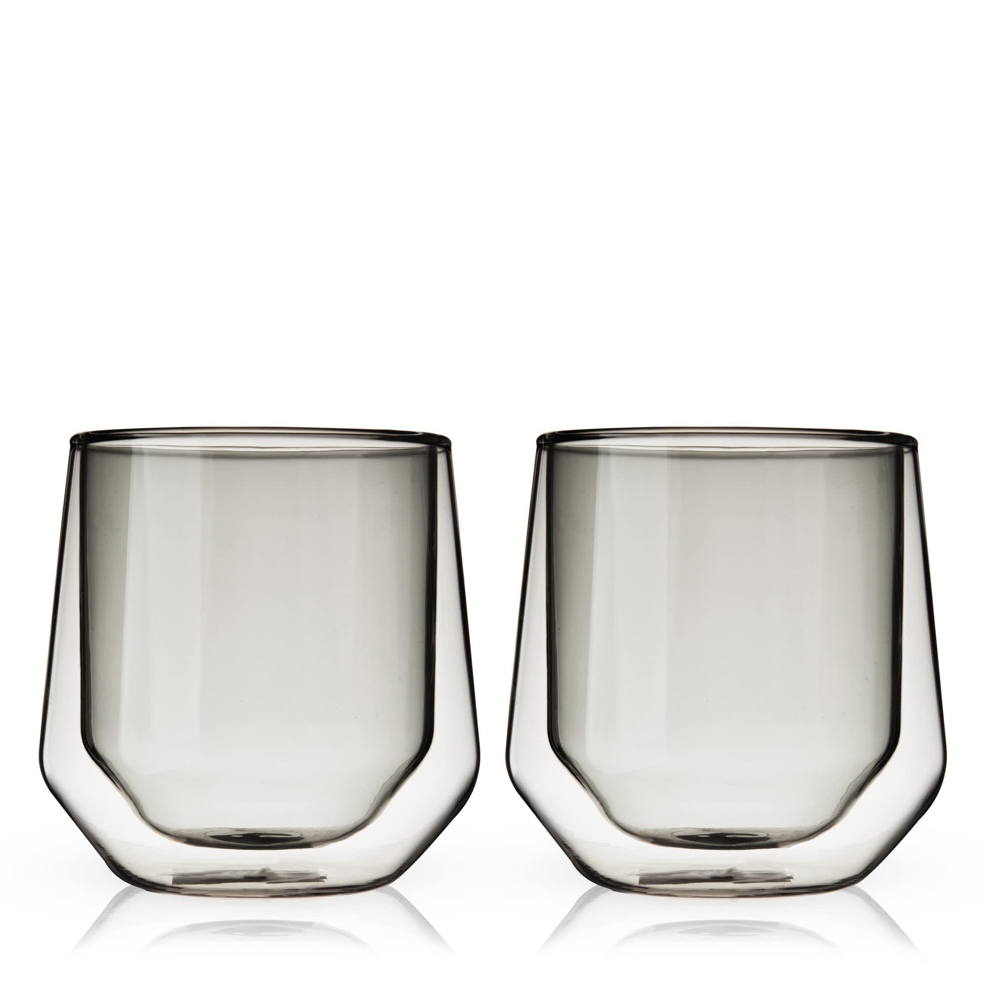 Viski Aurora Double-Walled Tumblers, Colored Modern Lowball Cocktail Glasses, Dishwasher Safe, 9 Oz, Smoke Grey, Set of 2