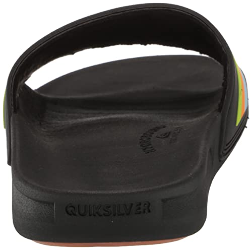 Quiksilver Men's Rivi Wordmark Slide 3 Point Sandal, Black/Orange/Blue, 11