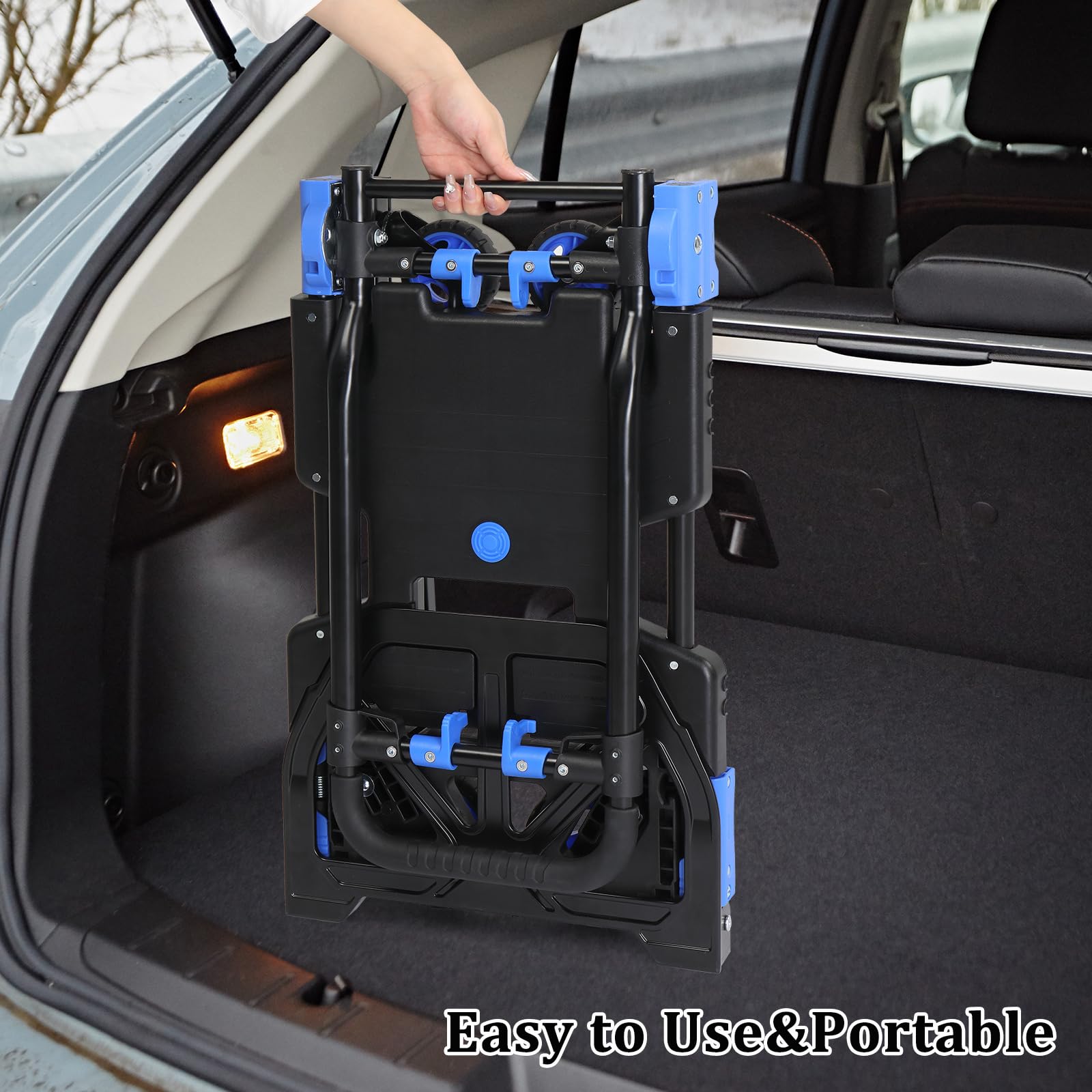 Winado 2-in-1 Folding Hand Truck, 330lbs Foldable Hand Truck Dolly, Height Adjustable Portable Dolly Cart with Wheels & Retractable Handle for Transportation, Shopping, Office, Home use - Blue
