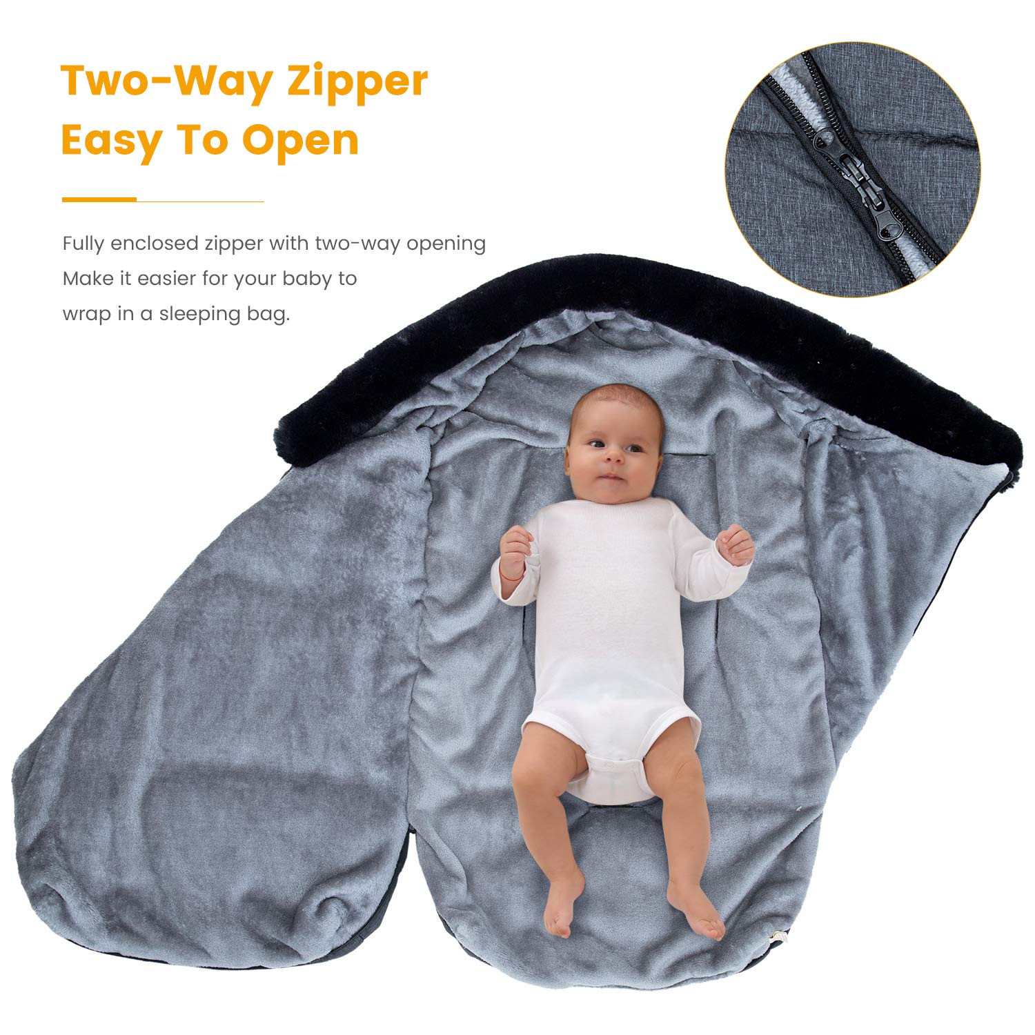 Orzbow Fur Collar Baby Stroller Sleeping Bag Newborn Sleep Sack Thicken Warm Infant Sleepsacks Keep Warm Waterproof Windproof