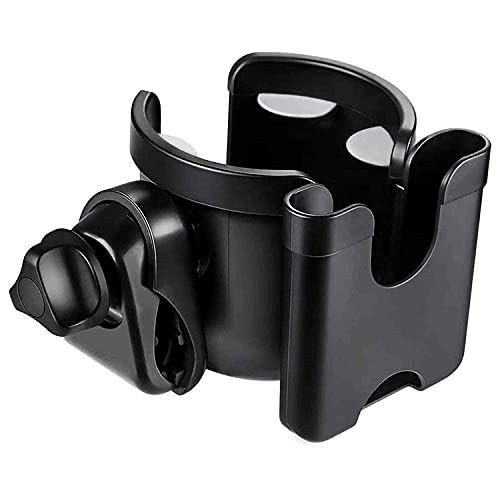 Queta 2-in-1 Universal Bottle & Phone Stroller Cup Holder Phone Holder, 360 Degree Rotation Adjustable Cup Holder for Wheelchair, Walker, Rollator etc