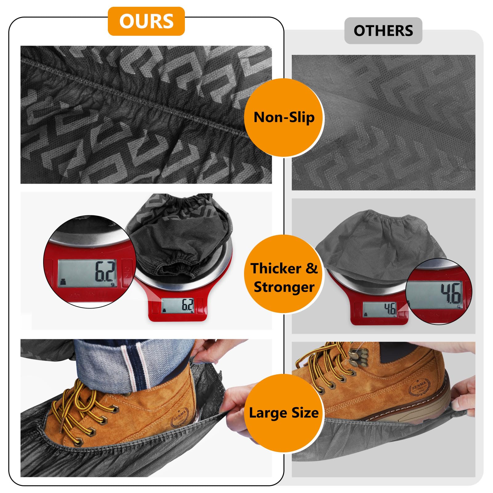 squish 200 Pack Shoe Covers Disposable Non-Slip, Black Non-Woven Fabric Boot Covers for Indoors Breathable Slip Resistant Durable Boot&Shoes Cover, Protector Covers Fits Virtually Most Shoes