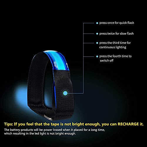 OMKHE Running Light for Runners (2 Pack) Rechargeable LED Armband Reflective Running Gear, LED Light Up Band for Joggers Bikers Walkers(Blue)