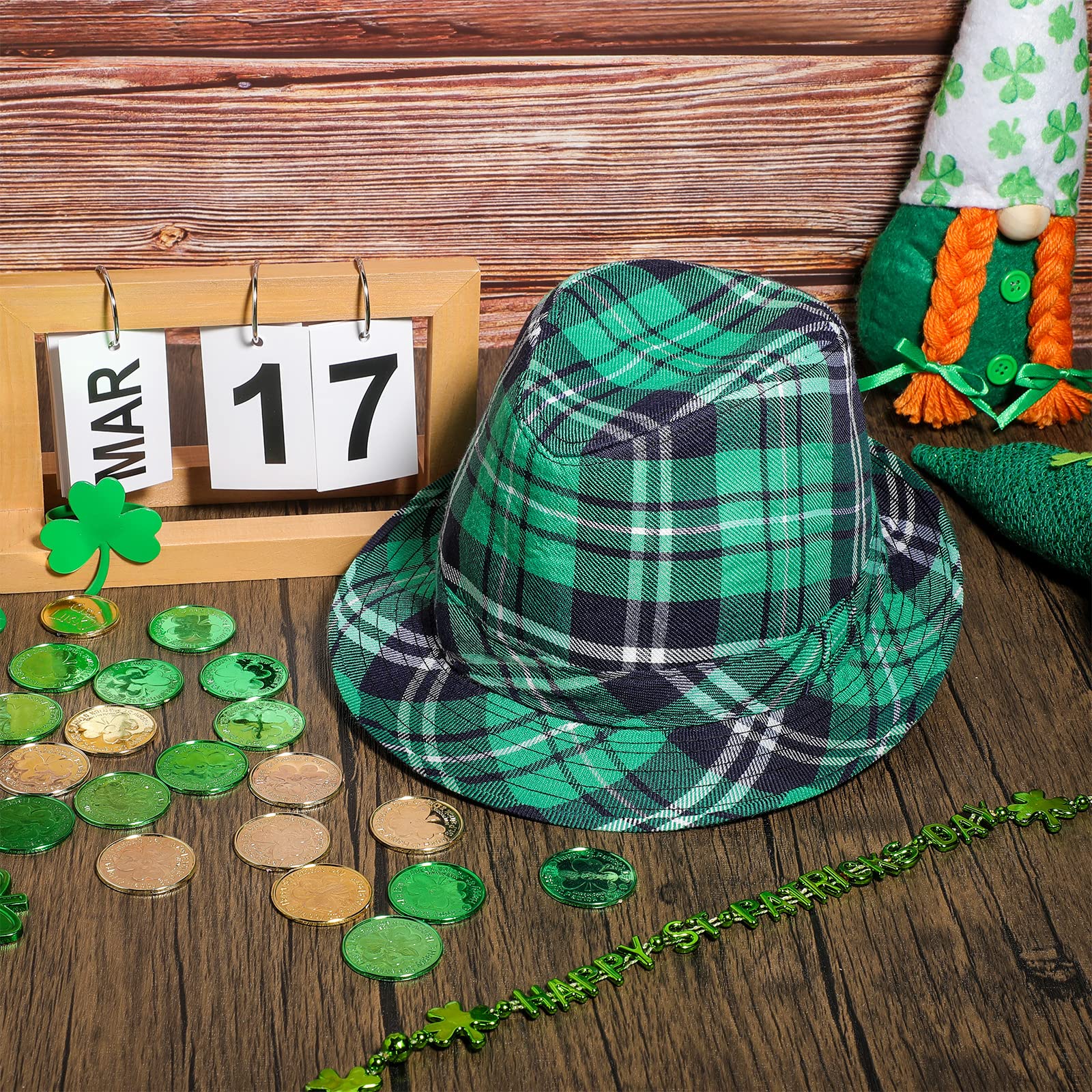 St. Patrick's Day Plaid Fabric Hat St. Patrick's Day Accessories Green Hat Women's Berets Hats for Adult (Retro Style)