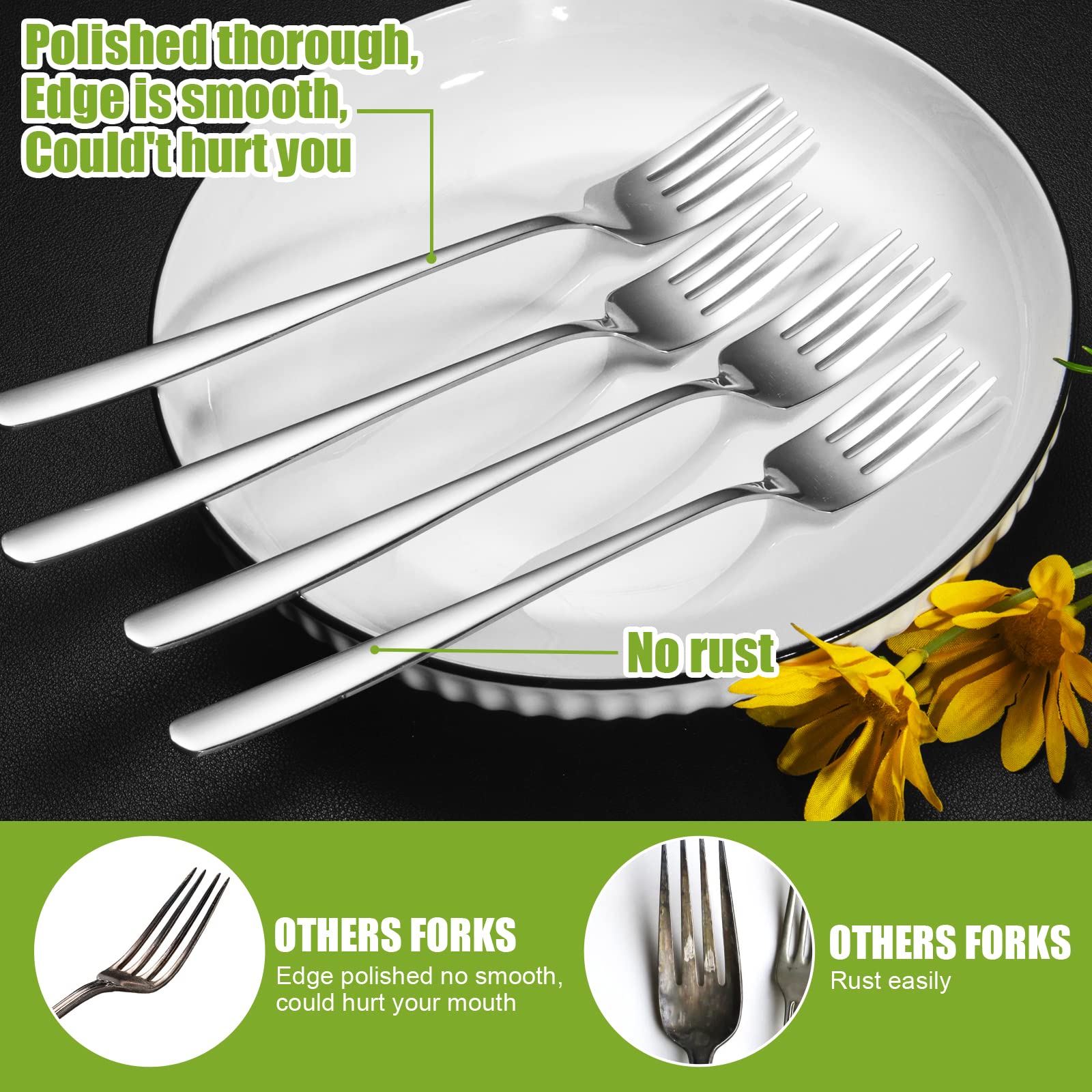 Stainless Steel Dinner Forks Set for,8-inch Modern Flatware Cutlery Forks,Food Grade Stainless Steel Flatware, Mirror-Polished & Dishwasher Safe, Use for Home Kitchen, Party or Restaurant