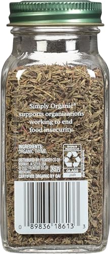 Simply Organic Whole Thyme Leaf, 0.78 Ounce Jar, Woodsy, Herbaceous, Plesantly Aromatic Thyme, Non GMO, NO ETO's, Kosher