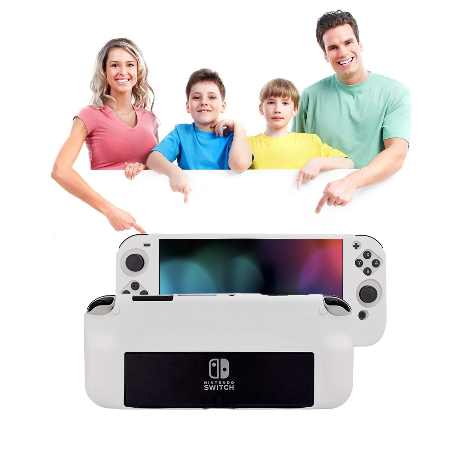 Switch OLED Skin,Pandaren Silicone OLED Switch Cover Protective Hand Grip Compatible with Nintendo Switch OLED 7.0 inch 2021 Model(White)