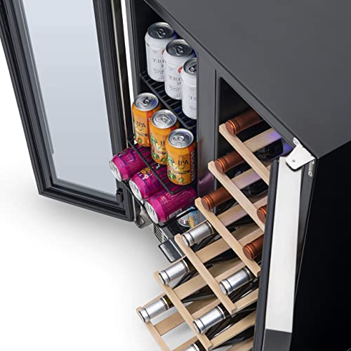 NewAir 24” Wine and Beverage Refrigerator, 18 Bottle and 60 Can Dual Zone Wine Fridge, Built-in Wine Cooler, Stainless Steel Mini Fridge for Bedroom, Kitchen Cabinet, Bar Cabinet, Home Office