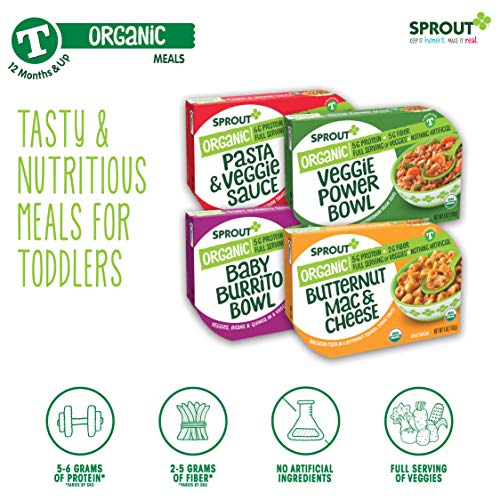 Sprout Organic Baby Food, Toddler Meals, Macaroni Pasta with Vegetarian Tomato Sauce, 5 Oz Bowl (8 Count)
