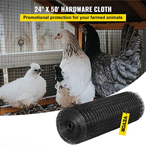 VEVOR 24" x 50' Welded Wire Hardware Cloth w/A Cutting Plier & A Pair of Fabric Gloves, Black