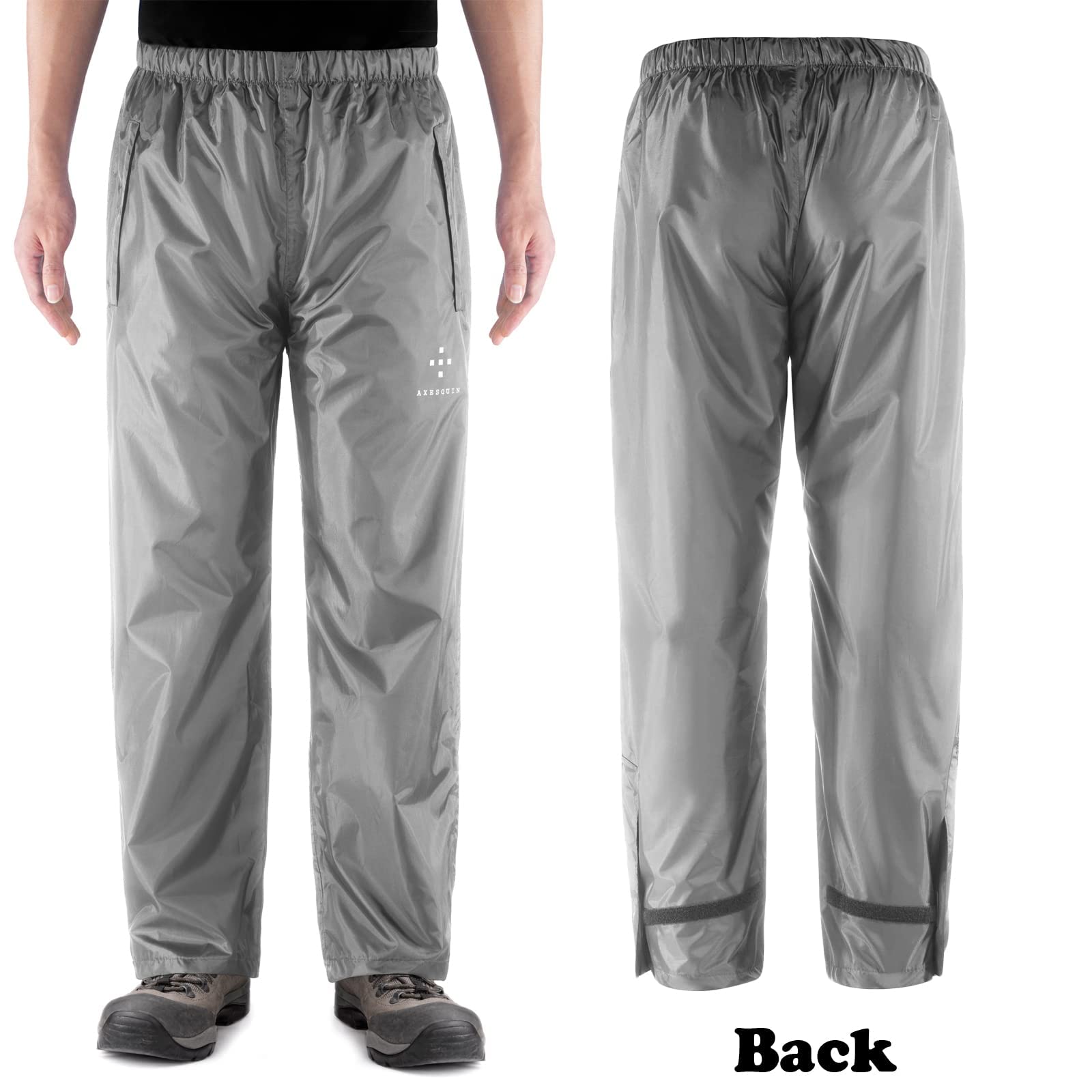 Rain Pants Men, Waterproof Pants Mens with Pockets Lightweight Packable Windproof Outdoor Hiking Fishing Grey XL
