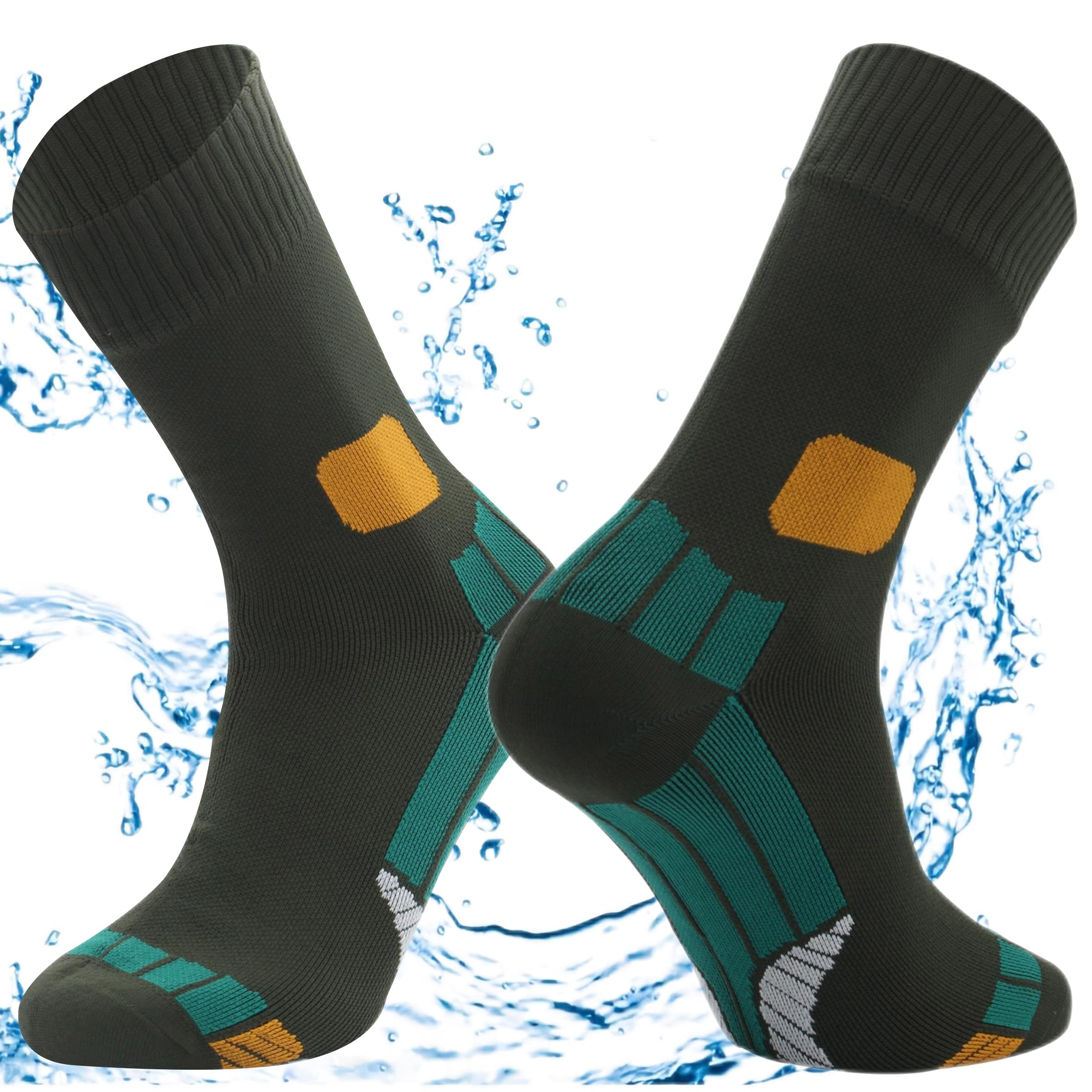 waterproof Socks for Men Women, Trekking Wading Socks Boot Inserts Windproof, Army Green