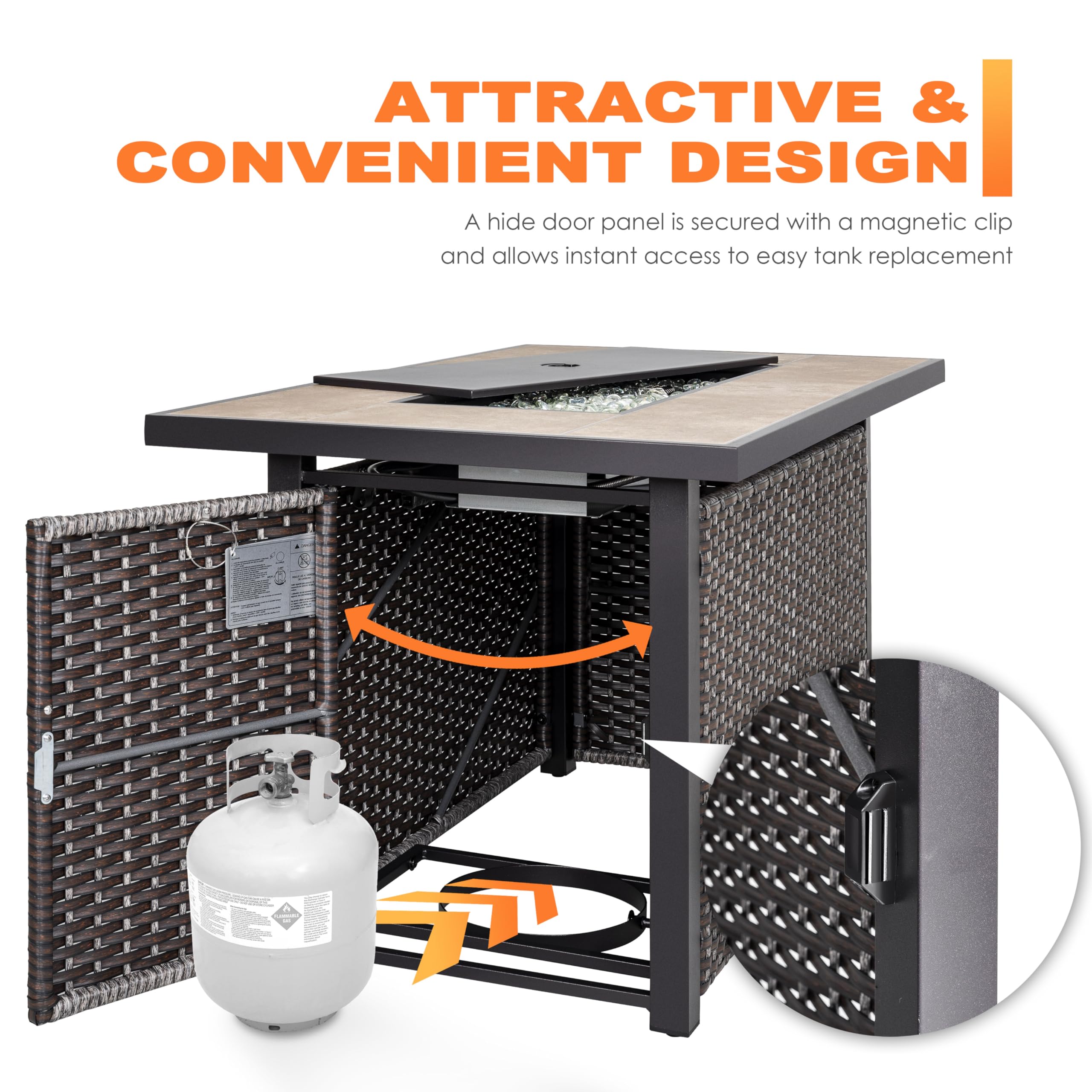 Nuu Garden 43'' Propane Fire Pit Table, CSA Certified 50,000 BTU Outdoor Patio Propane Fire Pit Table with Fire Pit Wind Guard,Removable Lid, Ceramic Tabletop, Water-Proof Oxford Cover, Dark Brown