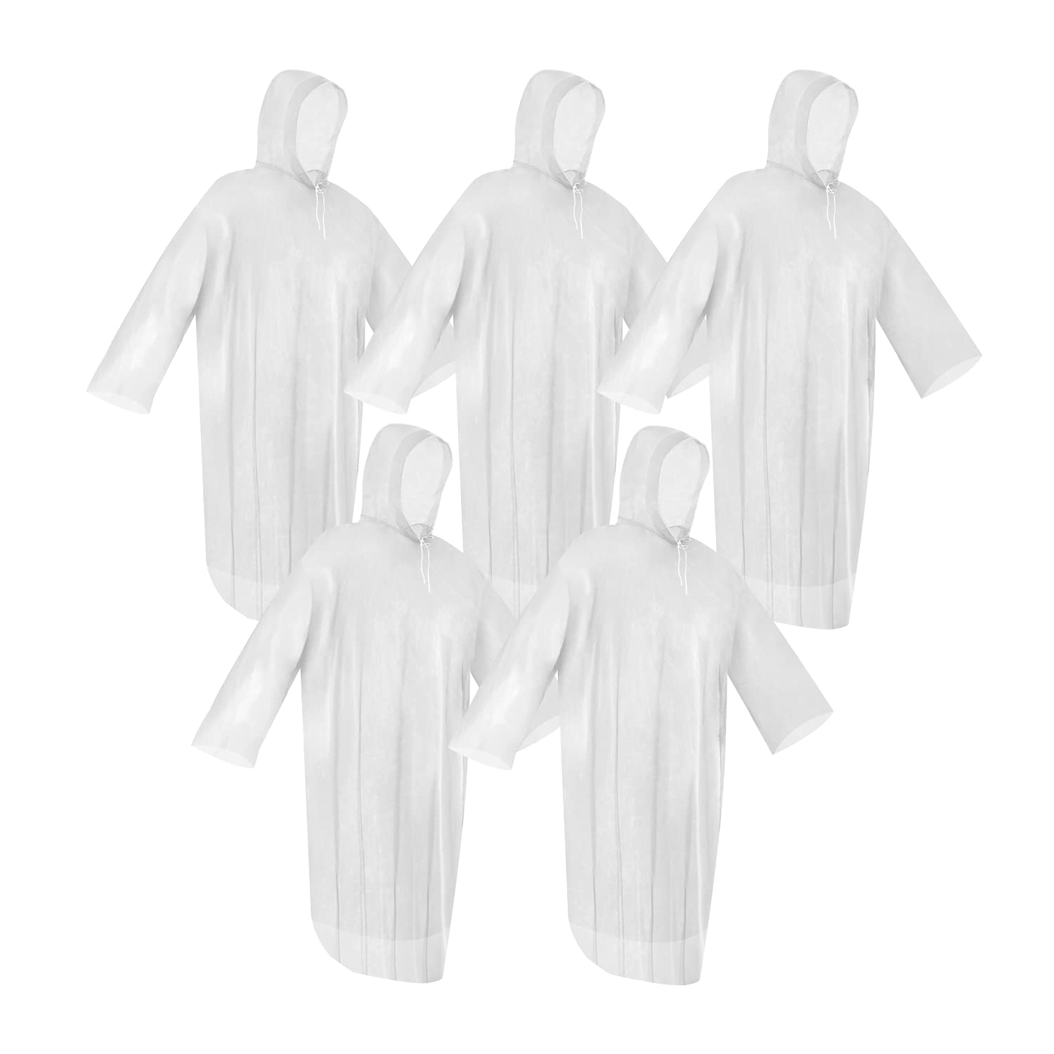 SANXINHT 5 Pack Rain Poncho Set Colorful Disposable Rain Poncho for Adults with Drawstring Hood and Sleeves(Clear)