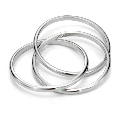 Metal Factory Sz 7.5 Sterling Silver Triple Interlocked Rolling High Polish Plain Dome Tarnish Resistant Wedding Band Ring
