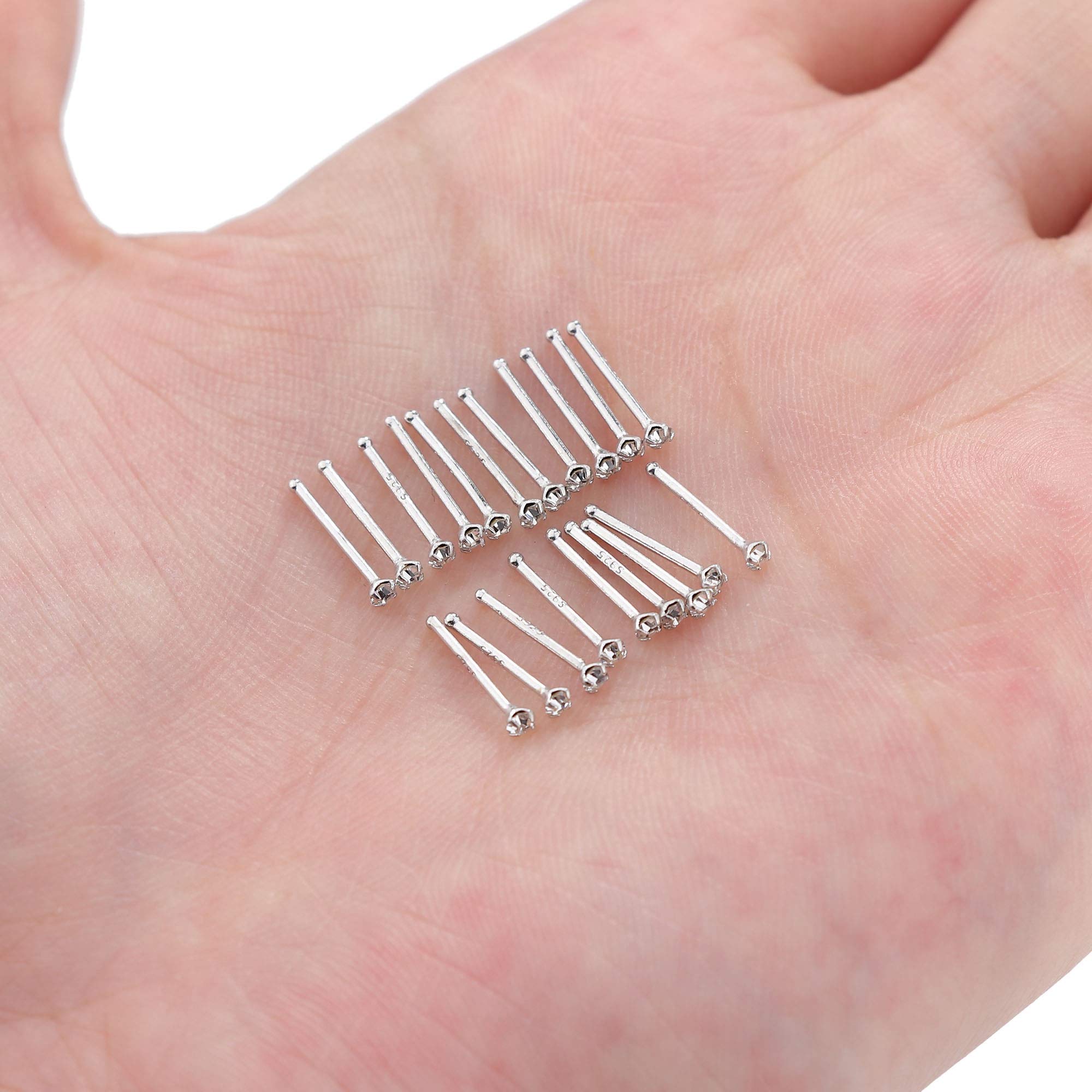 Sllaiss 20Pcs Sterling Silver Nose Studs for Women Men Inlaid 2mm Czech Crystals 925 Silver 20G Cartilage Piercing