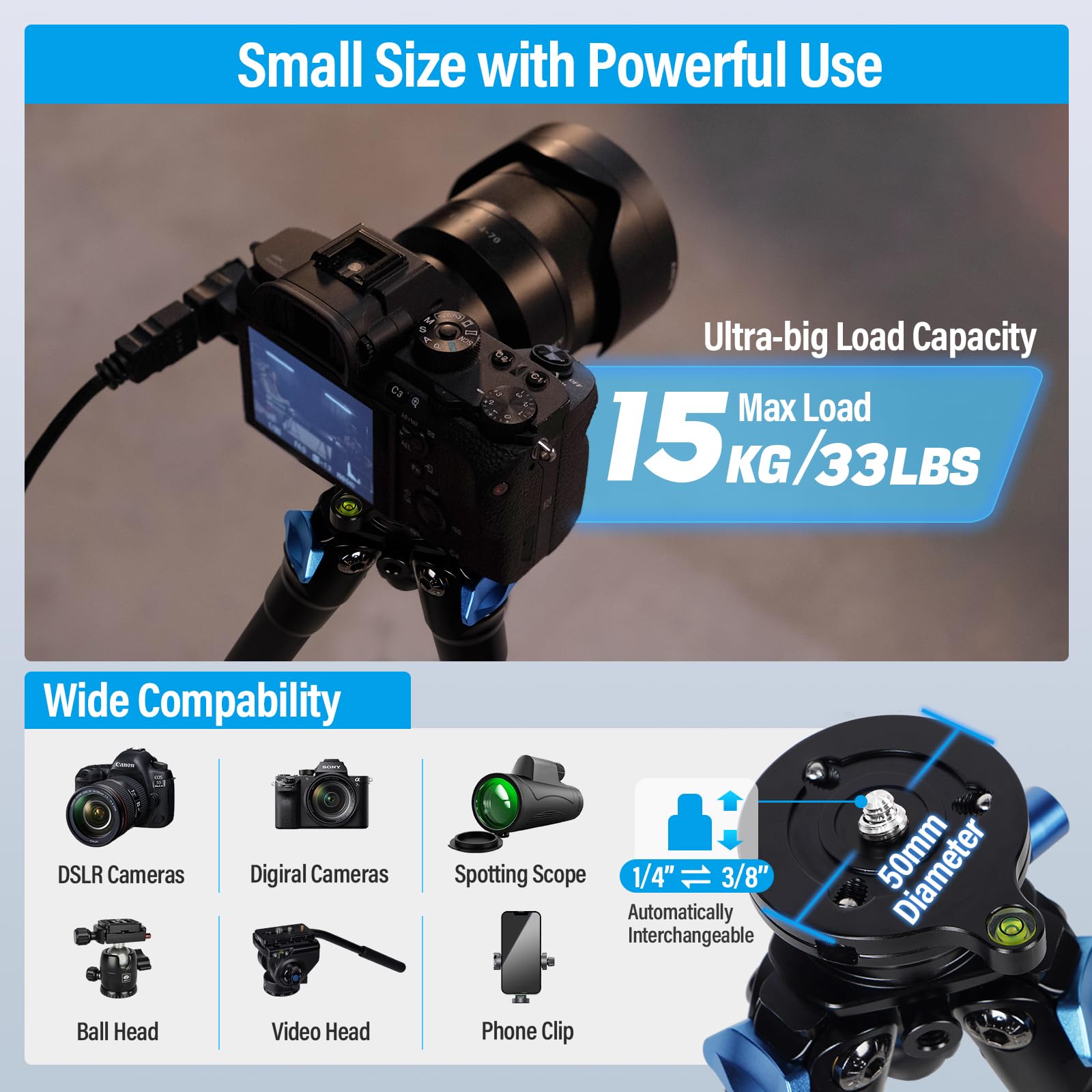 SIRUI AM223L Travel Video Tripod with Leveling Base, Mini Carbon Fiber Desktop Tripod for DSLR Camera Video Camcorder, Max Load 33lbs, Max Height 14.2"