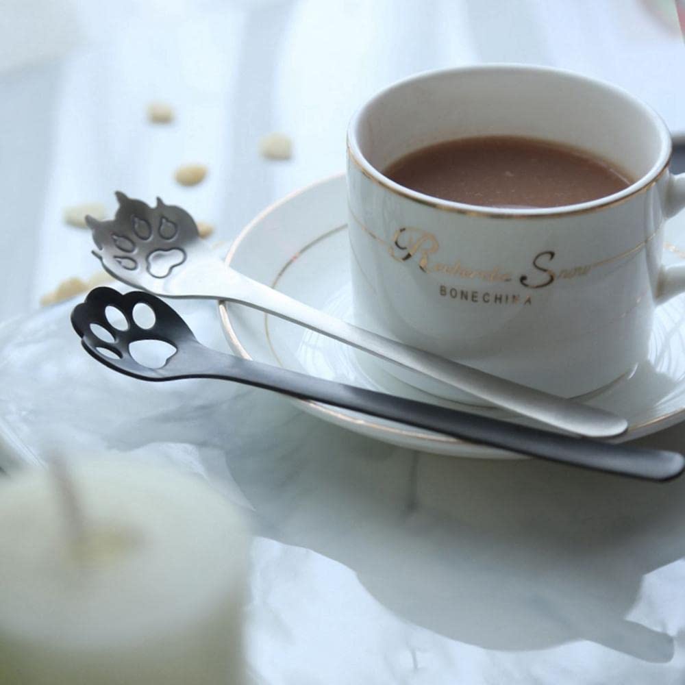 Stainless Steel Coffee Spoons, Cat Paw Teaspoons Hollow Stirring Spoons, Mixing Spoons Dessert Spoons Kitchen Accessories(Hollow Cat Paw,silver)