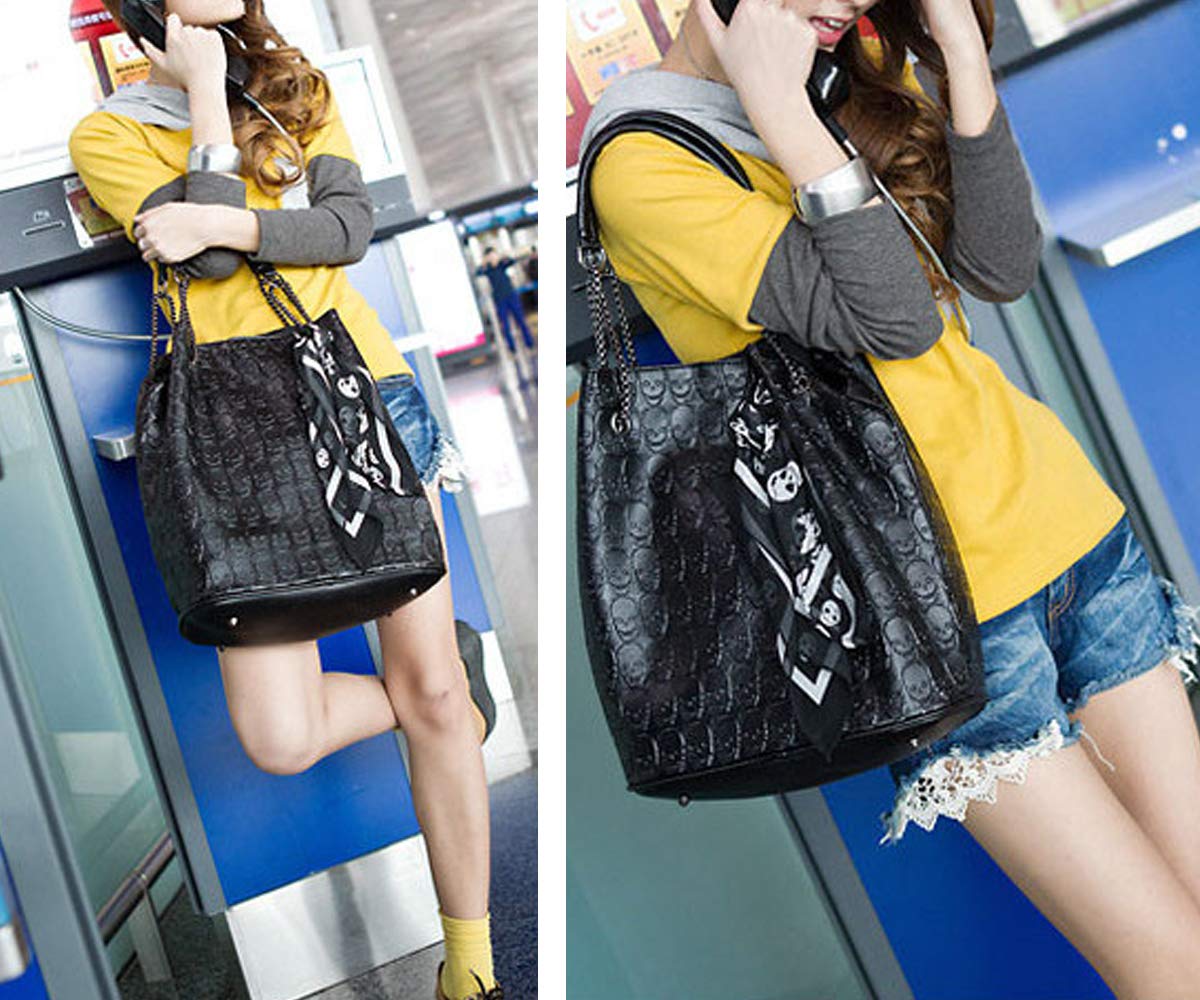 RainboSee Women's 2Pcs Skull Purses and Handbags Punk Tote Top-handle Shoulder Satchels Bag Clutch Black