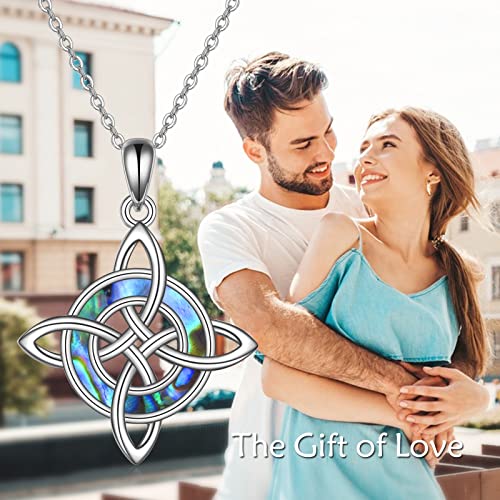 YAFEINI Witches Knot Necklace Sterling Silver Abalone Shell Celtic Witch Knot Pendant Necklace Pagan Jewelry for Women
