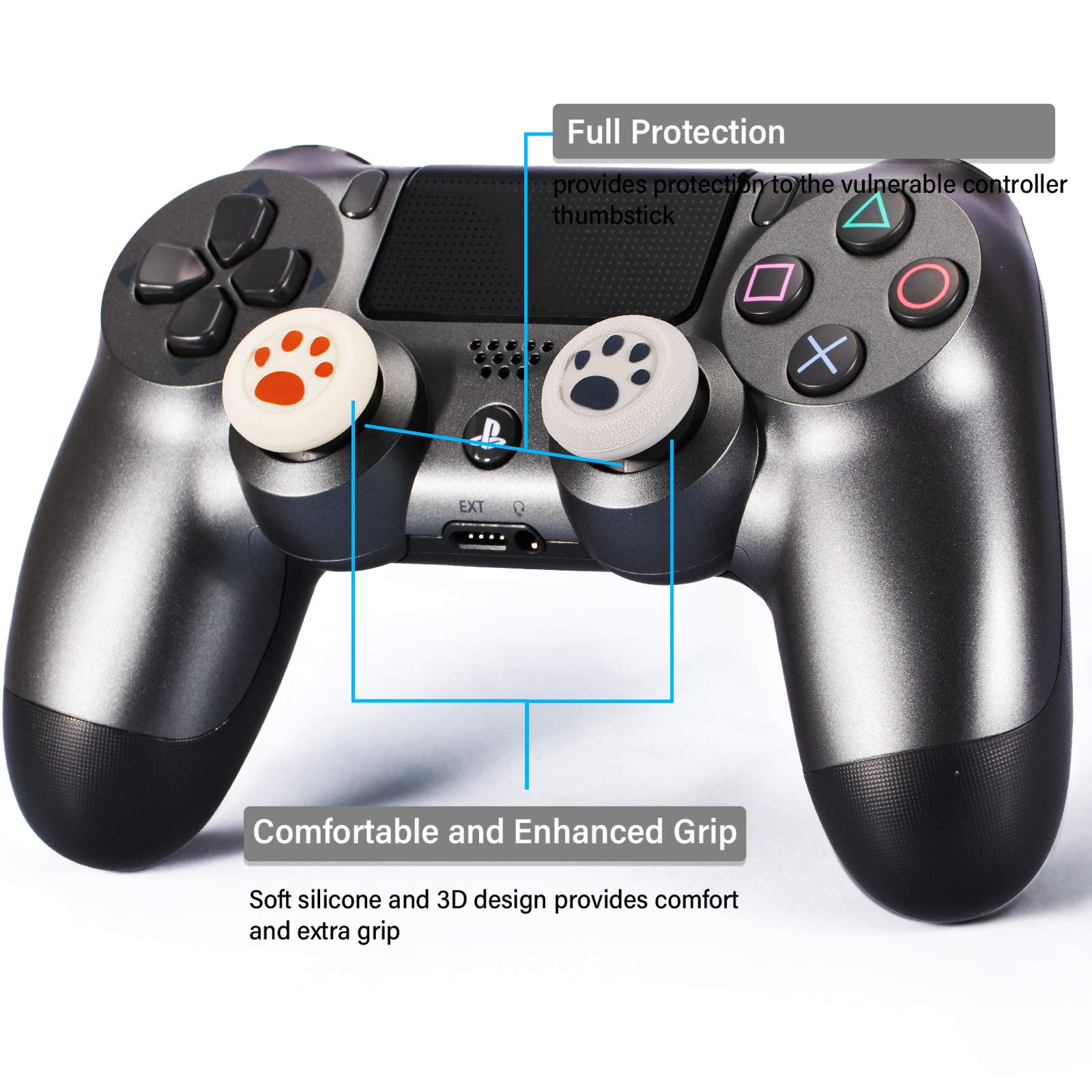 PlayRealm NO Falling Off Thumbstick Extender & Silicone Grip Cover 2 Sets for Xbox Controller (MZHH)