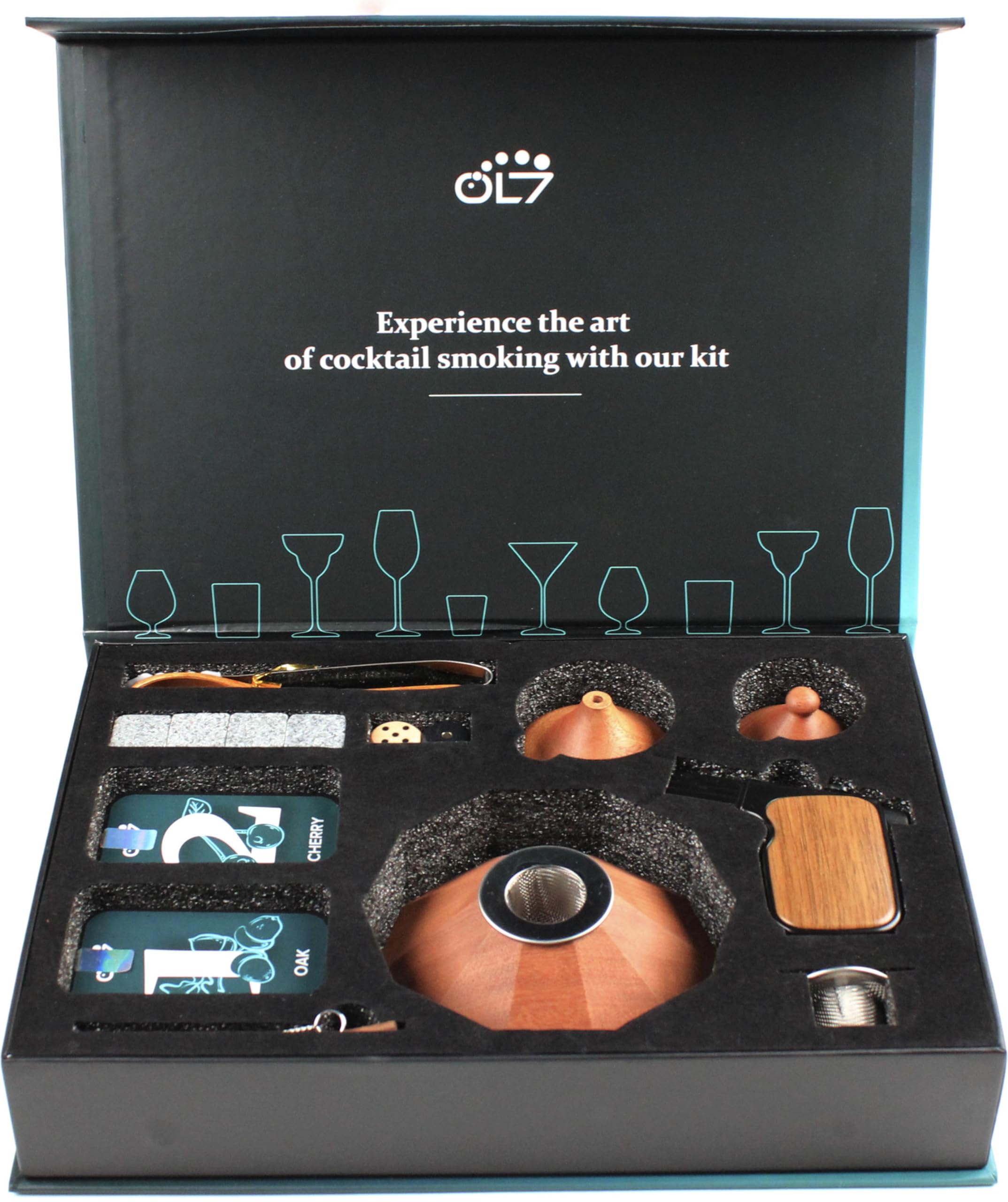 OL7 Cocktail Smoker Kit with Torch - 4 Flavors Wood Chips - Bourbon, Whiskey Smoking Infuser Kit, Old Fashioned Drink Smoker Set,Gift Men (No Butane)