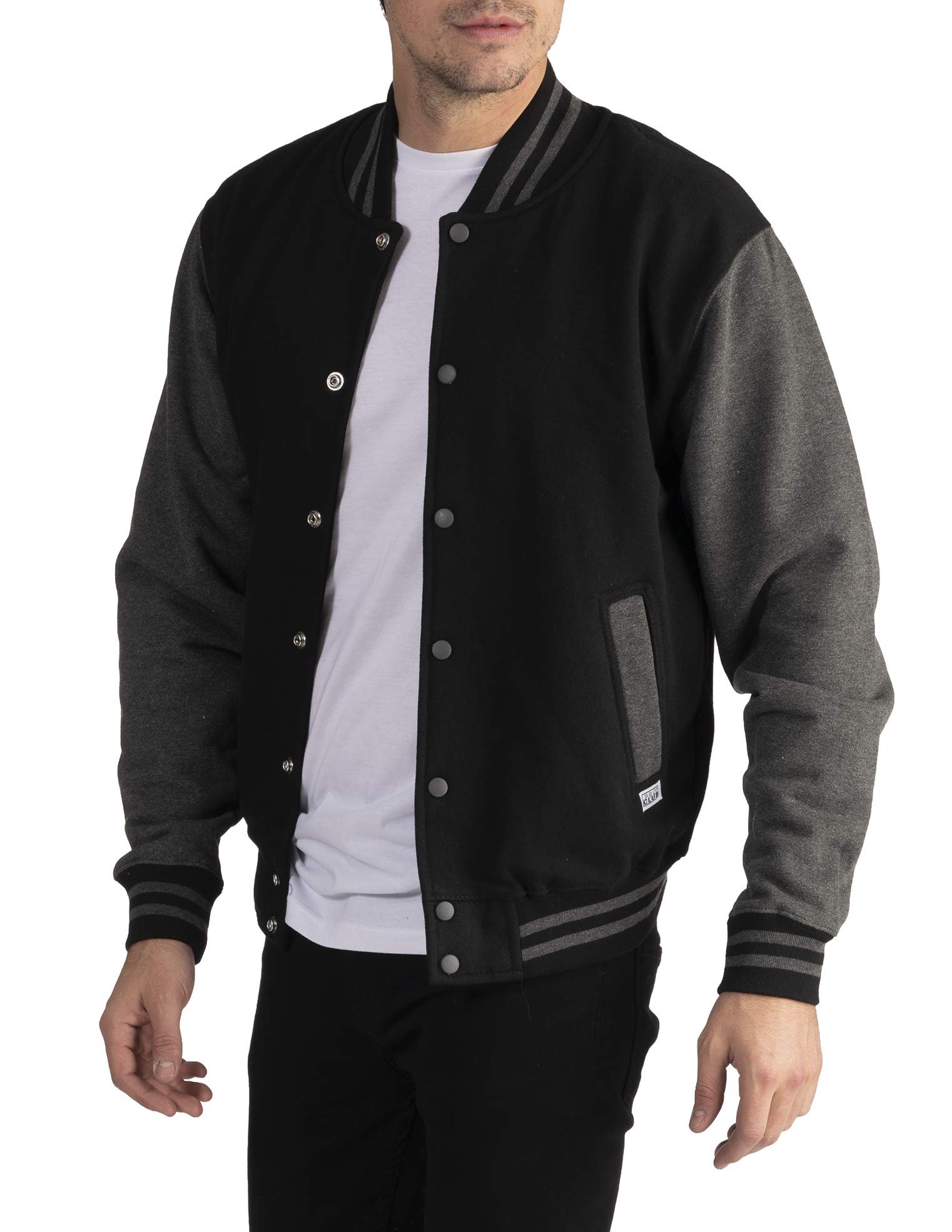 Pro Club Men's Varsity Fleece Baseball Jacket, Black/Charcoal, X-Large