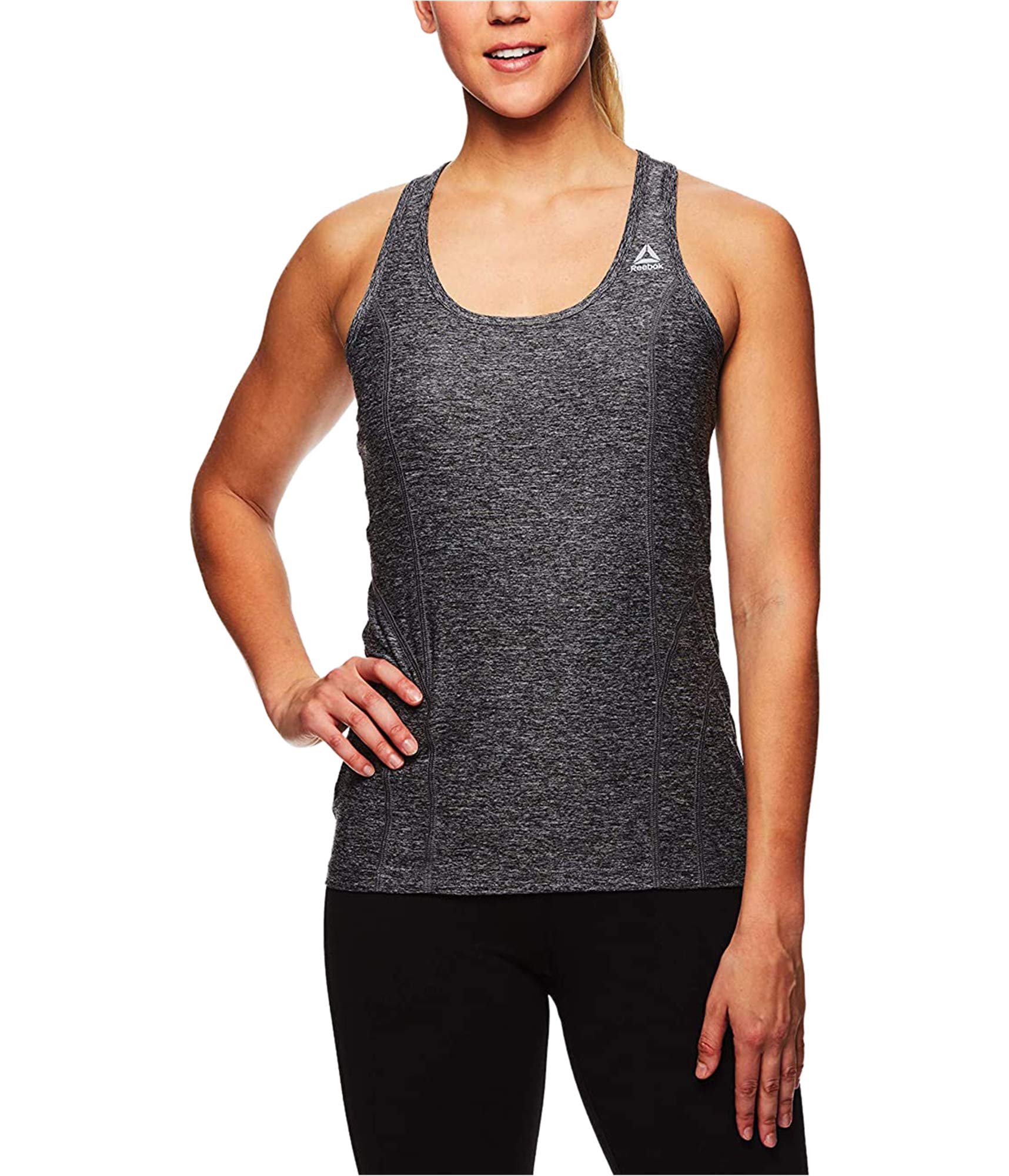Reebok Womens Space Dye Print Racerback Tank Top, Black, Medium