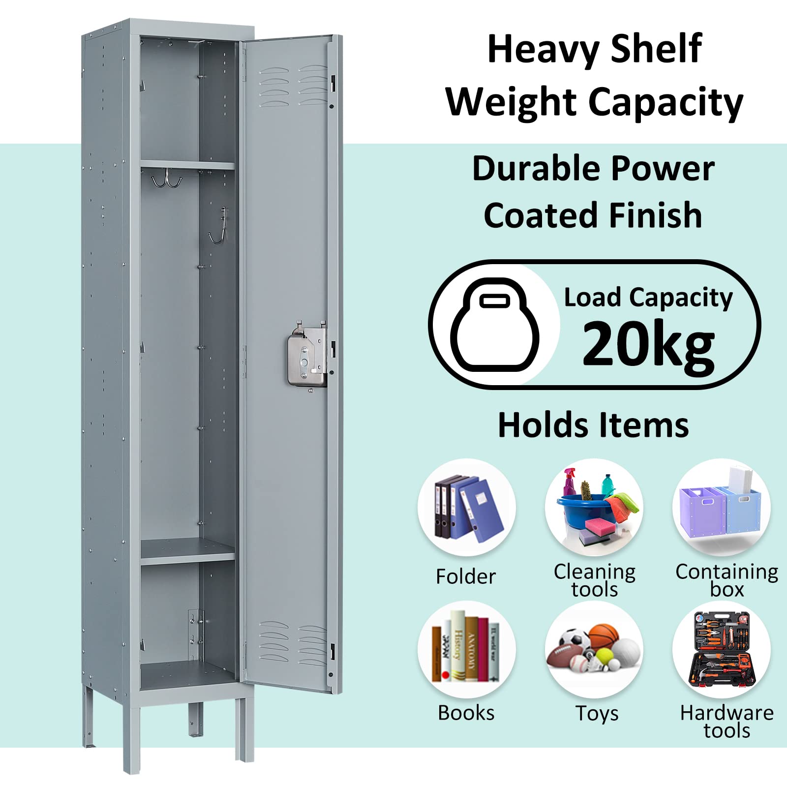 SISESOL Metal Locker Organizer for Work 66" Cabinets with Doors, Tall Narrow Storage Cabinet - Locker Storage Cabinets for School, Gym, Home, Office, Garage