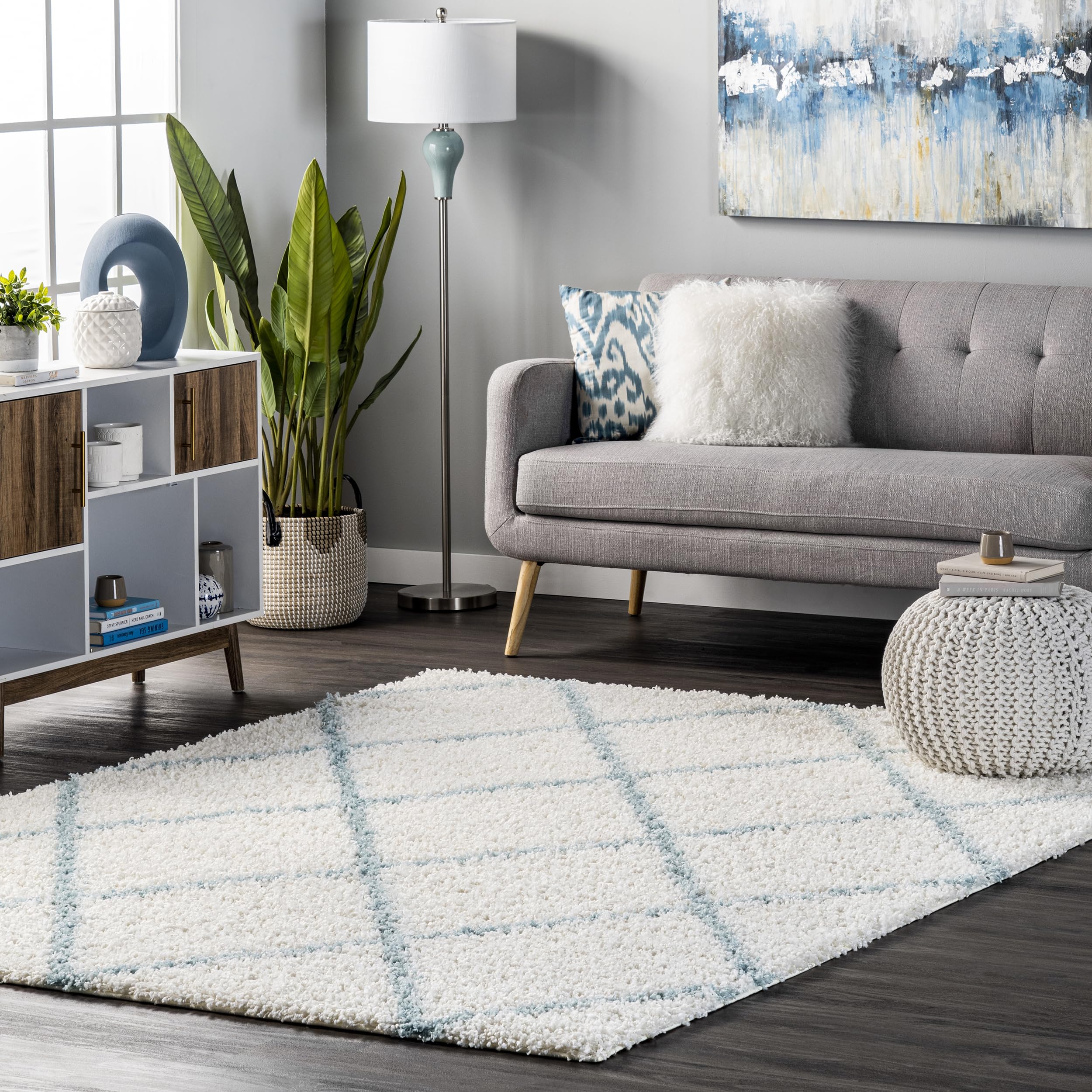 nuLOOM Tess Moroccan Shag Area Rug - 5x8 Shag Area Rug Modern/Contemporary Blue/Ivory Rugs for Living Room Bedroom Dining Room Nursery