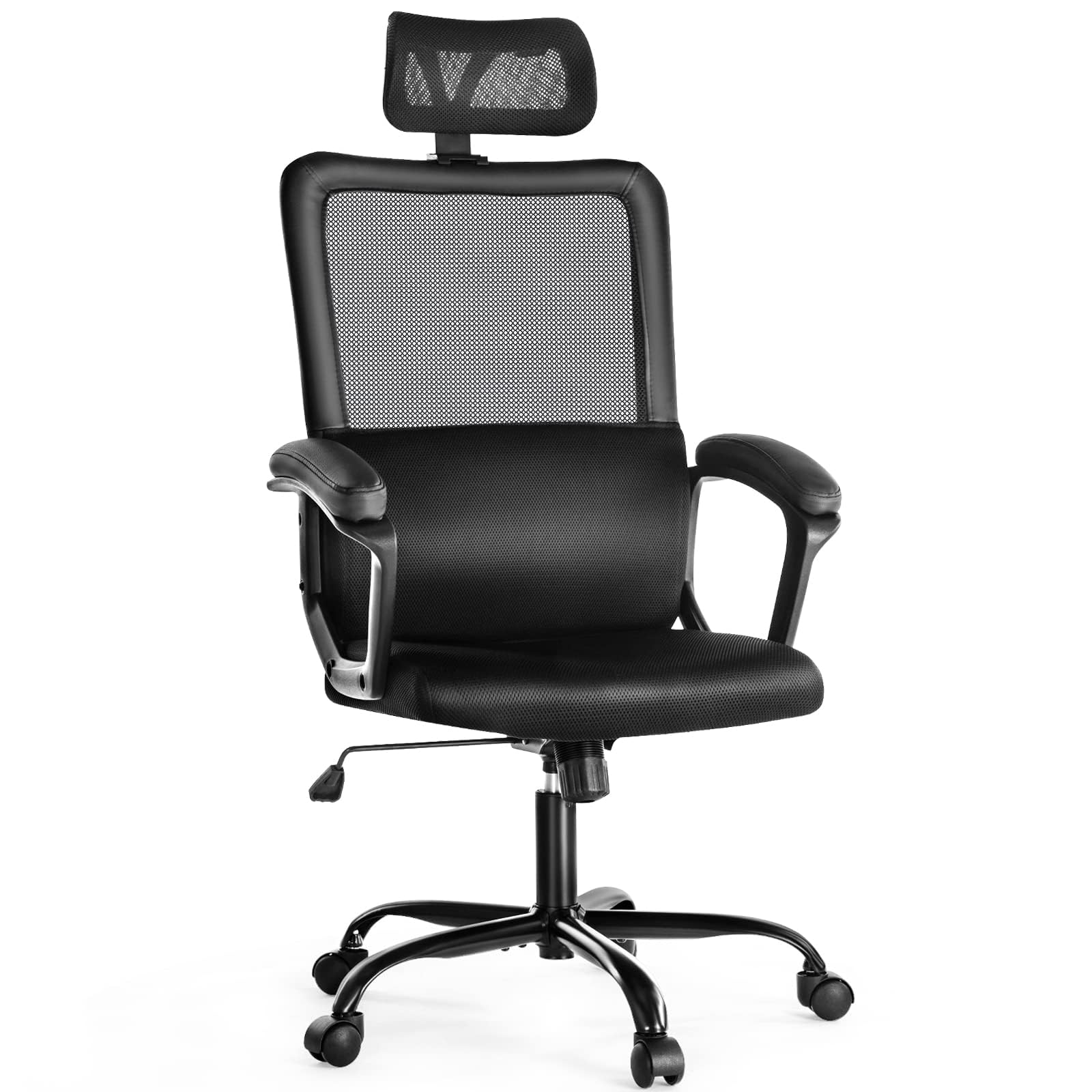Office Chair - High Back Ergonomic Desk Chair with Adjustable Headrest and Lumbar Support Swivel Rolling Chair Adjustable Height Mesh Chair Study Task Chair for Home Office Room (Black)