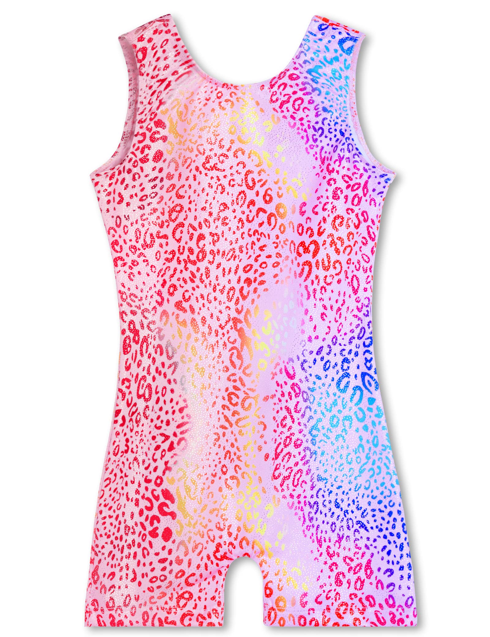rainbowsnow Girls Gymnastics Leotards Size 5-6 Years Old Sparkly Pink Leopard Sleeveless Tank Biketard