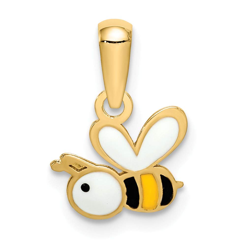 Solid 14k Yellow Gold Enamel Bumble Bee Pendant Charm