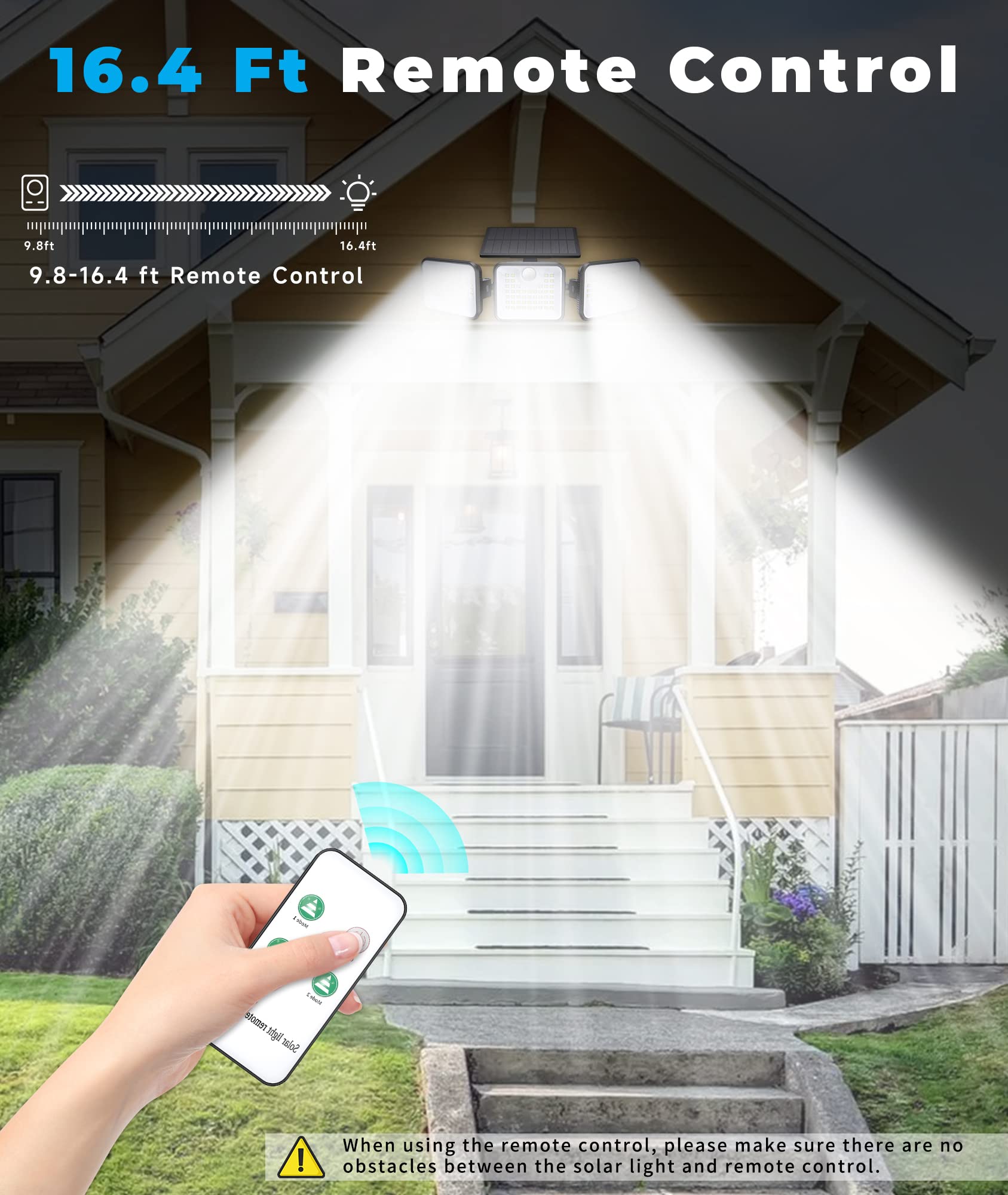 Solar Outdoor Lights 2000LM 180 LEDs, Solar Flood Lights Outdoor Motion Sensor with Remote, 3 Adjustable Heads, 360° Illumination, 3 Lighting Modes, IP65 Solar Security Lights for Garage Yard 2 Pack
