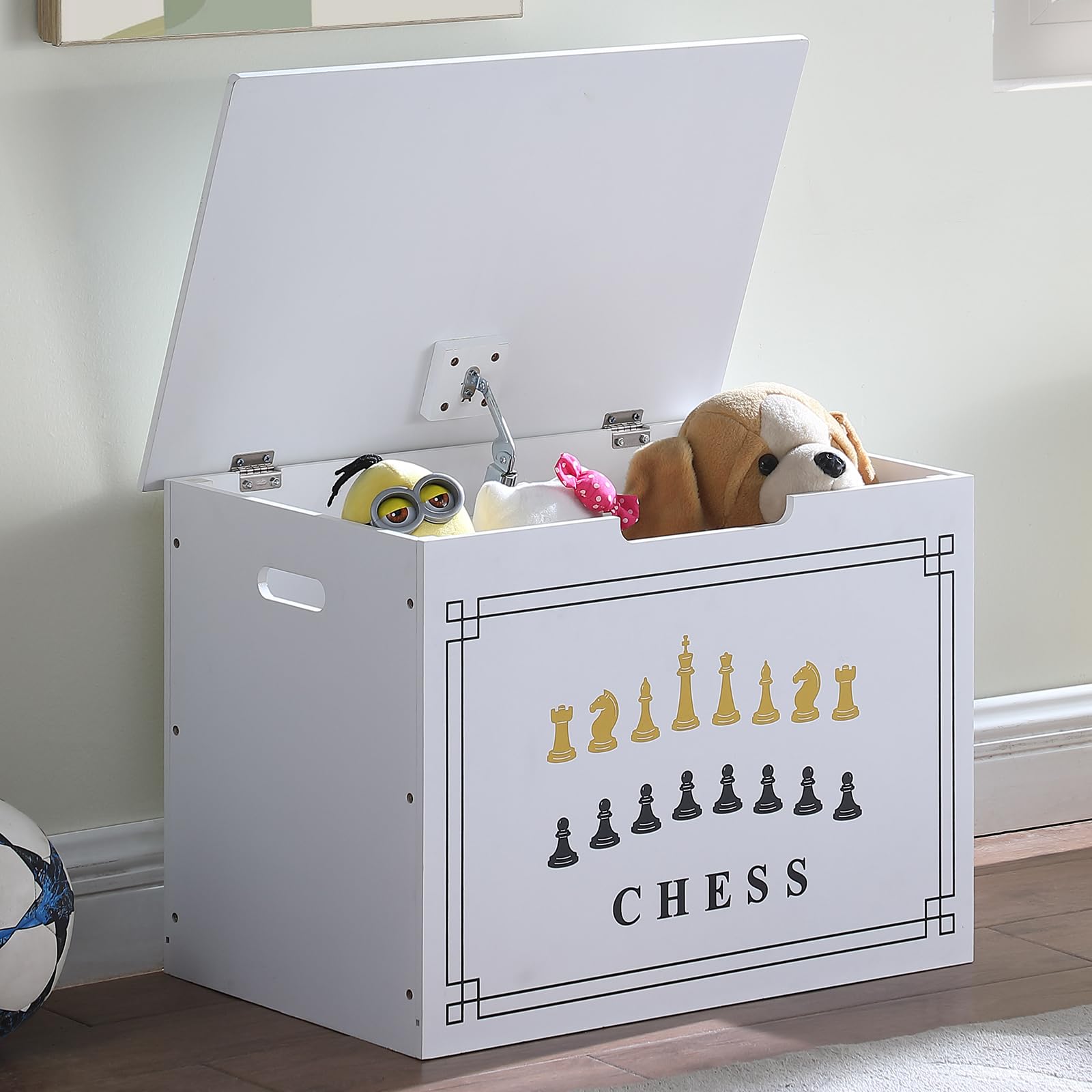 Pierybyt Wooden Storage Chest, White, 23.6" x 15" x 16.7",Storage Chest With Safety Hinges,For Organize and Store Your Child's Toys ,Item Storage, Playroom Storage.