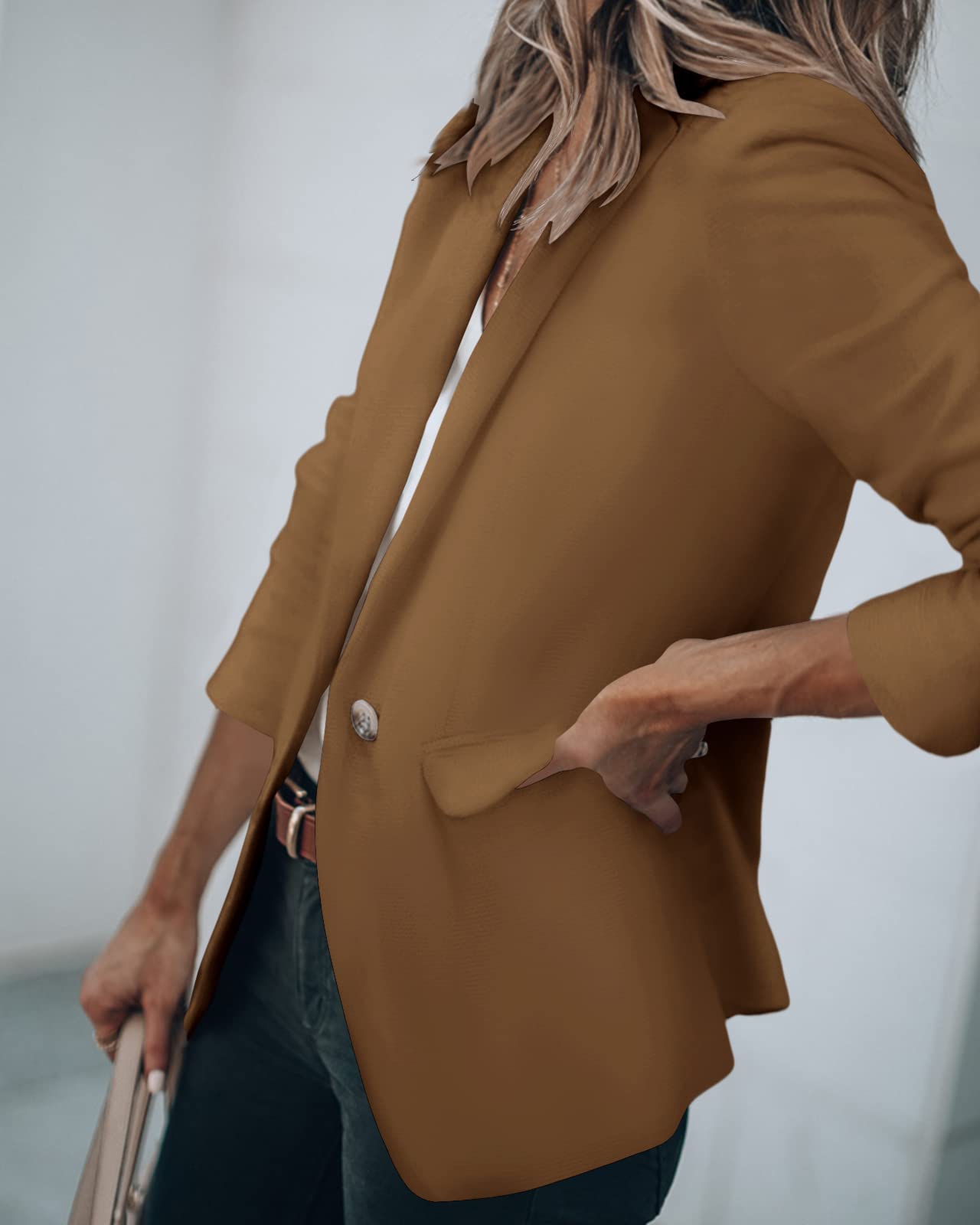 Newffr 2023 Women's Blazers Casual Open Front Long Sleeve Lapel Collar Work Office Jacket Summer Outwear