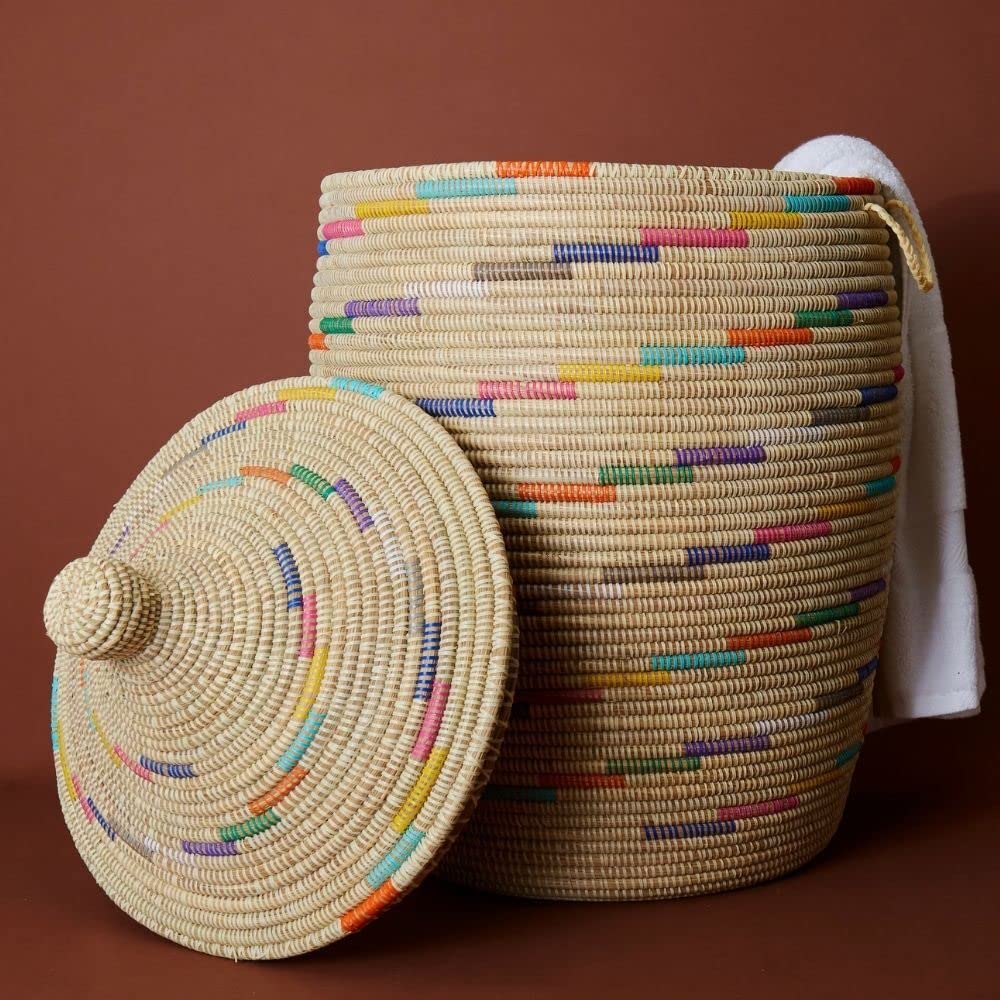 Storage Basket Beige Rainbow Swirls Hooded Lid (19" Medium)