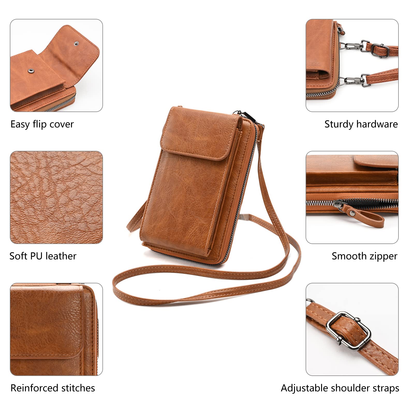 YAMEIZE Small Crossbody Bag for Women - Travel Shoulder Bag Cell Phone Wallet Purse witn Adjustable Shoulder Strap