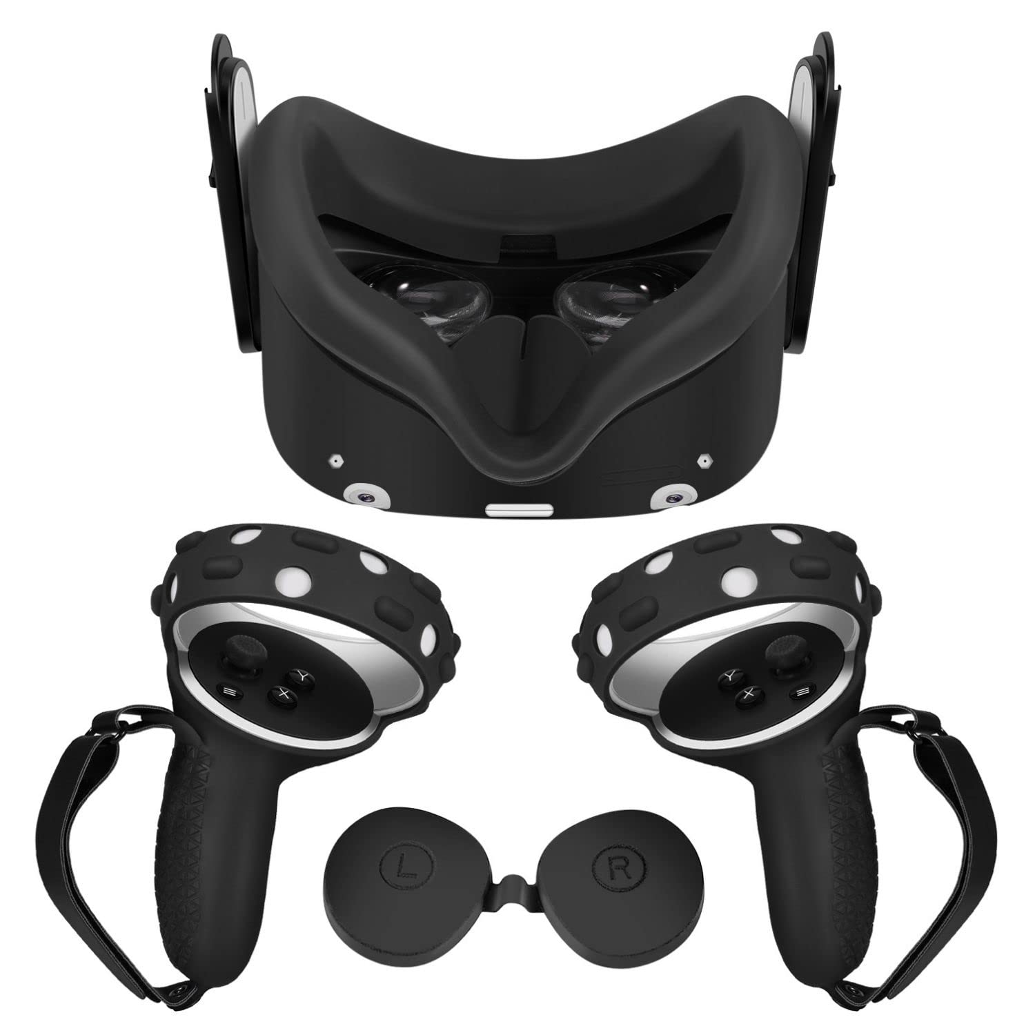 TNP Silicone Cover Set for Oculus Quest 2 Meta Quest 2 Controller Protector Black 4 in 1 Silicone VR Face Cover, Protective Lens Cover, VR Headset Skin Shell Accessories for Oculus Quest 2