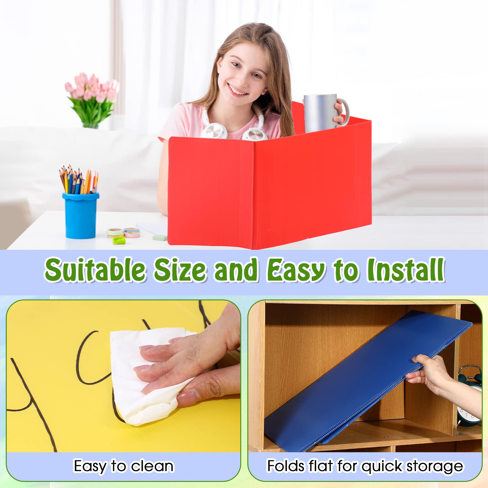 Qunclay 36 Pack Privacy Boards for Students Desk Dividers Classroom Privacy Folders Panel Desk Shields Bulk Plastic Test Dividers Waterproof for School Office Home 17 x 14 x 13 Inches, 6 Colors
