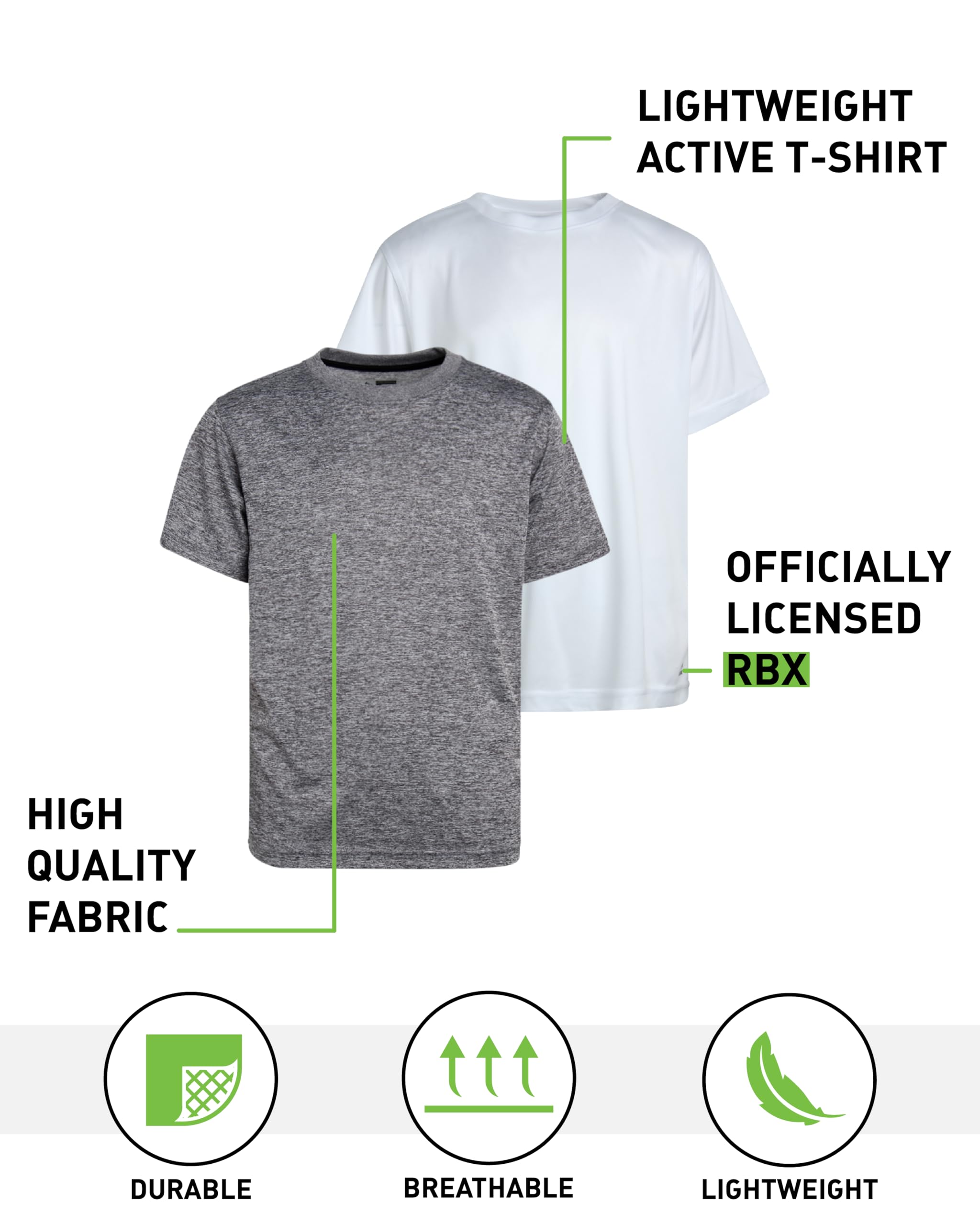 RBX Boys' Athletic T-Shirt - 2 Pack Active Performance Dry-Fit Sports Tee (Size 4-16), Size 14-16, Grey Camo_old