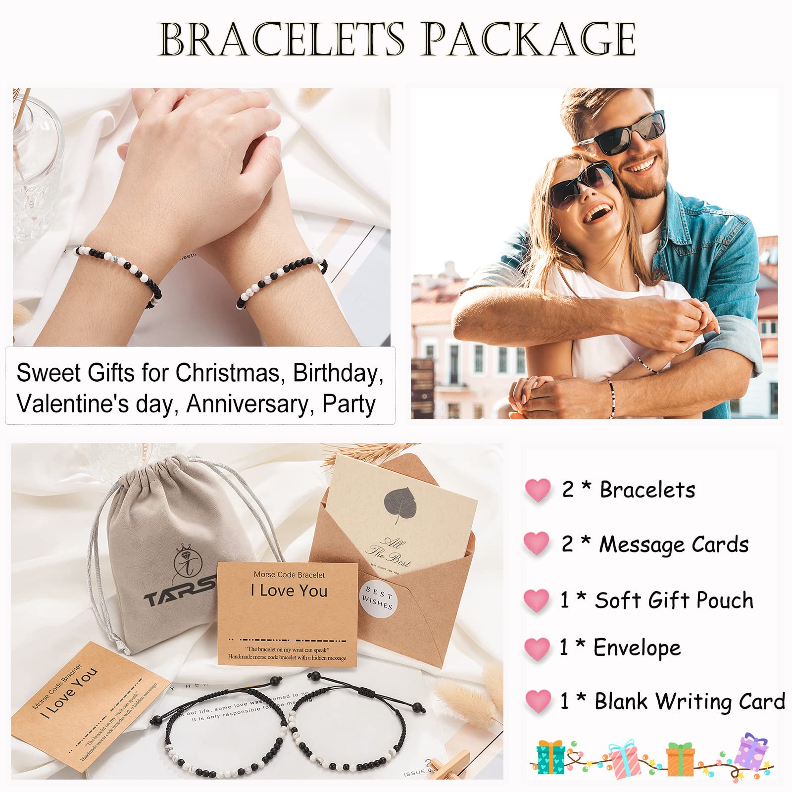 Tarsus Morse Code Couples Bracelets I Love You Gift for Him Her Boyfriends Girlfriends Long Distance Relationship Gifts Jewelry
