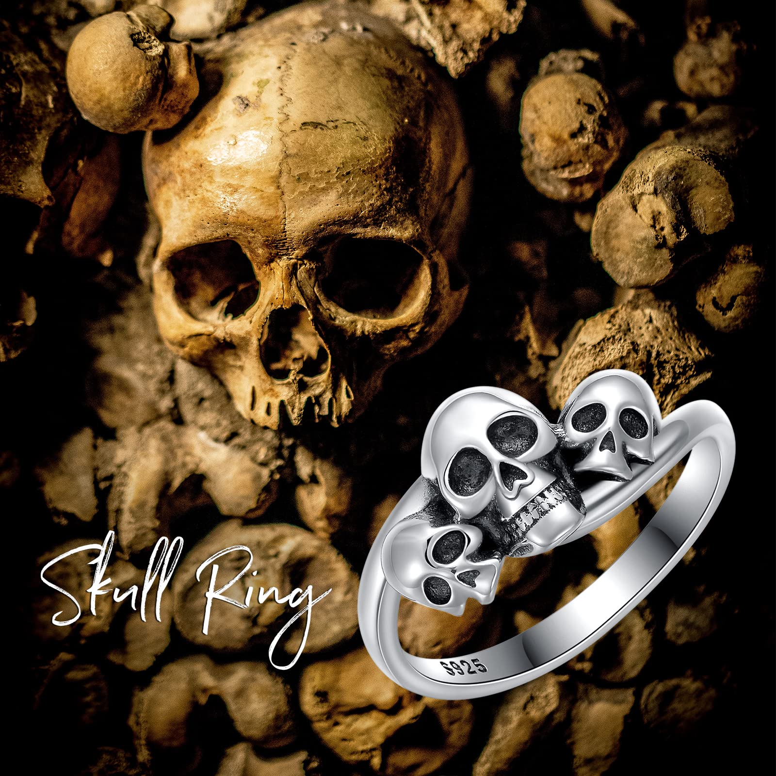 Plesitep Skull Ring Sterling Silver Skull Head Rings Jewelry Gift for Women (8)