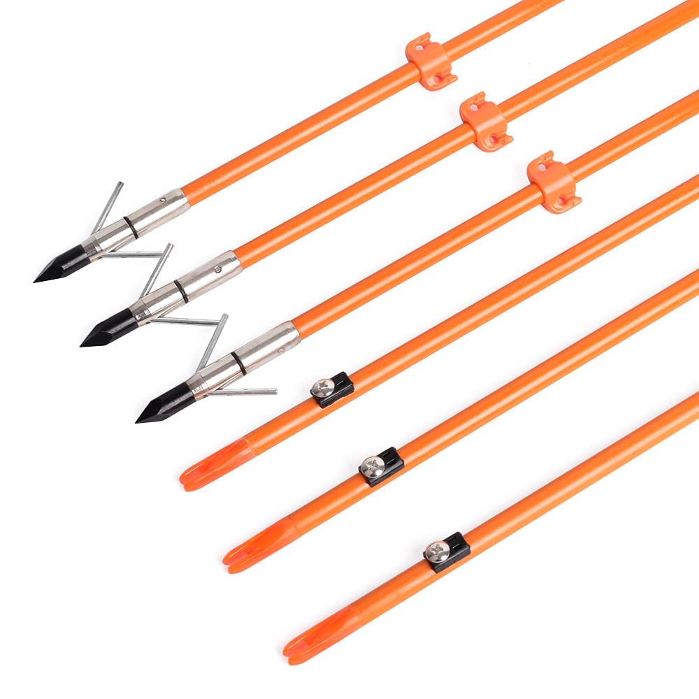 TY Archery 32inch Bowfishing Arrows Fish Hunting Solid Fiberglass Shaft with Broadheads and Safty Slides for Compound Bow and Recurve Bow Fishing Huntings