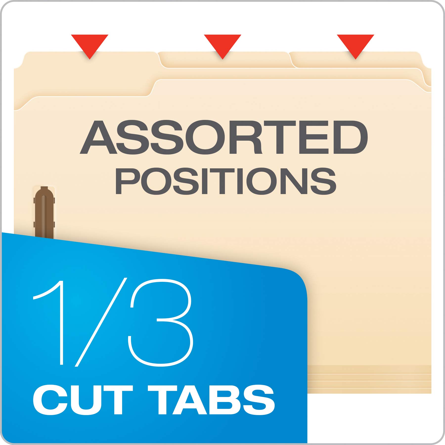 Pendalfex Fastener Folders, Poly Reinforced Spine, Reinforced Tabs, Letter Size, 8-1/2" x 11", 2 Embedded Fasteners, 1/3-Cut, Manila, 50/Box (21310)