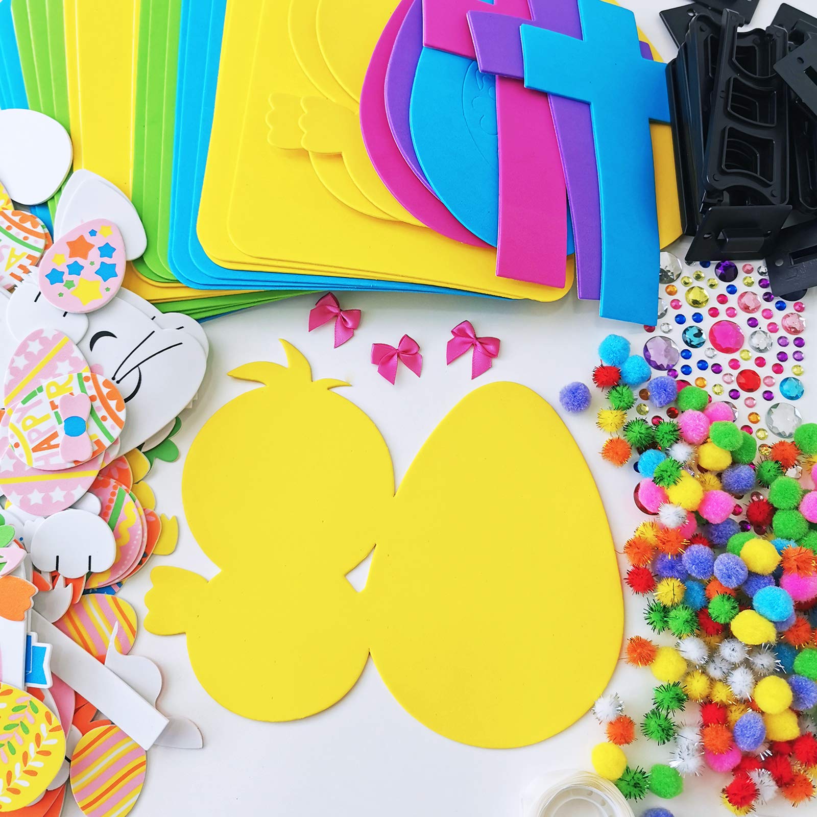 Winlyn 12 Sets Easter Decorations DIY Easter Craft Kits Easter Picture Photo Foam Frame Bunny Egg Chick Cross Stickers for Kids Gift Favors Easter Spring Home Classroom School VBS Activity Art Project