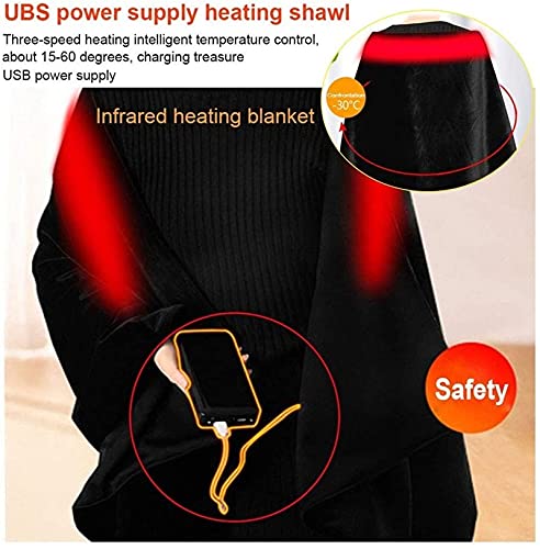 USB Electric Heated Blanket Wrap Shawl, Heated Cape, Electric Lap Flannel Blanket, with 3 Heating Settings, 35℃-60℃, for car, Office, Family Travel, Machine Washable